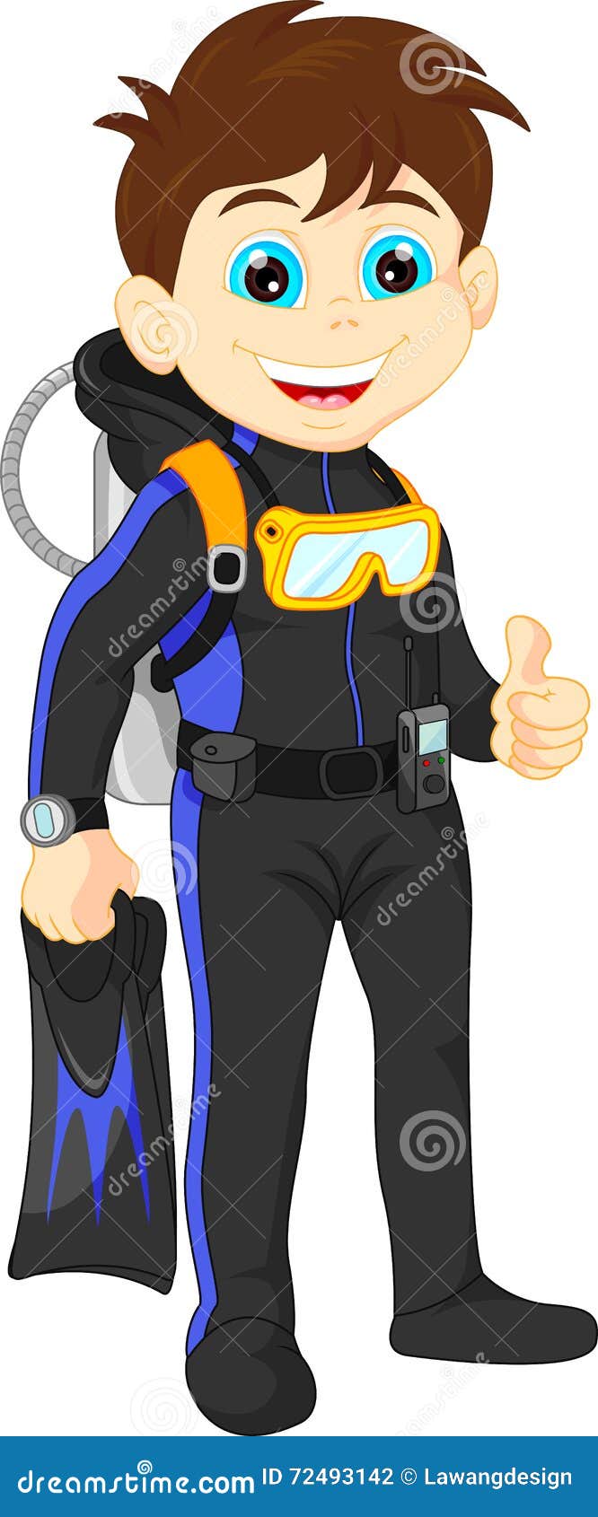 Scuba diver boy thumb up stock vector. Illustration of happy - 72493142