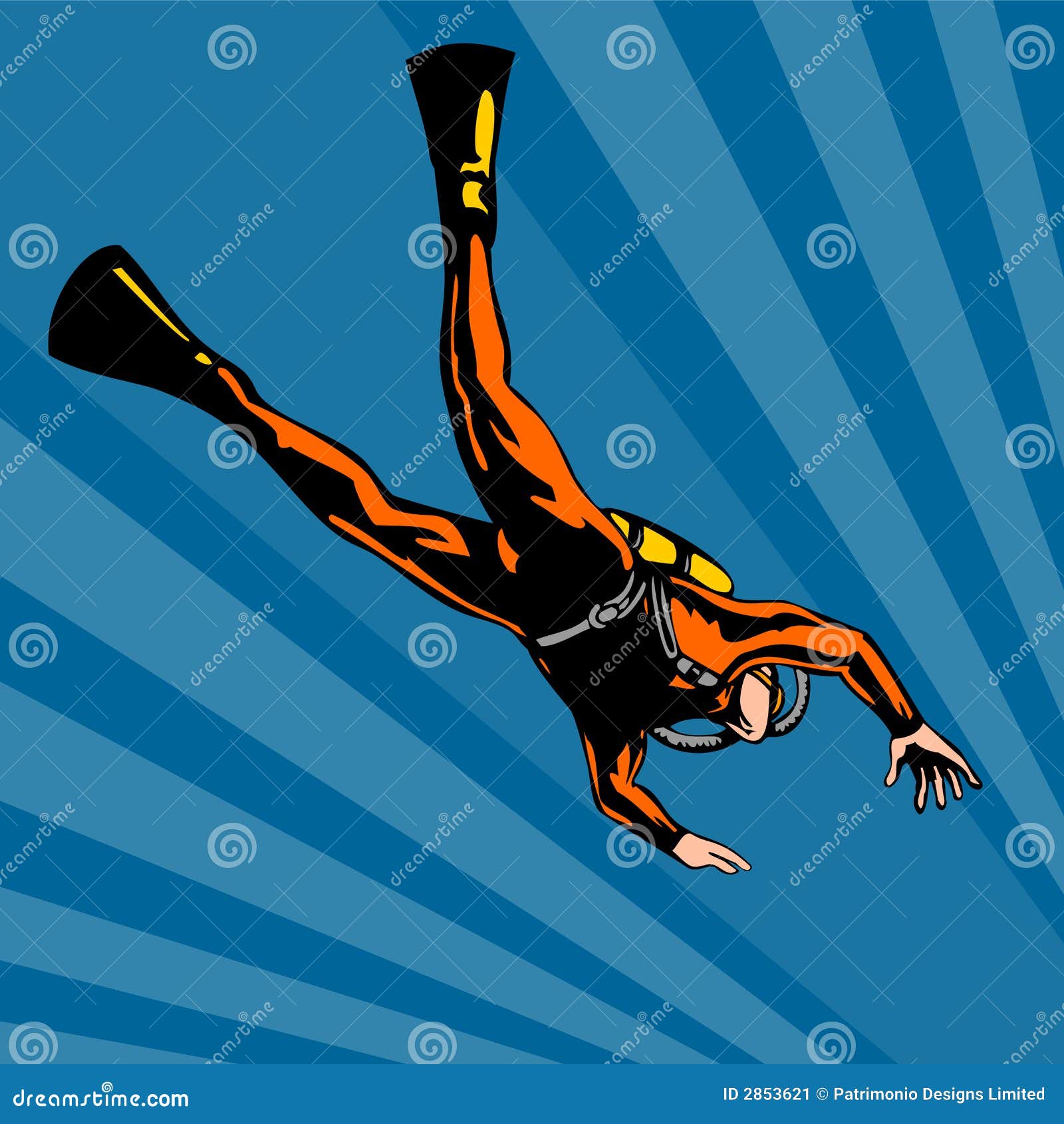 Scuba diver diving deep stock illustration. Illustration of ...