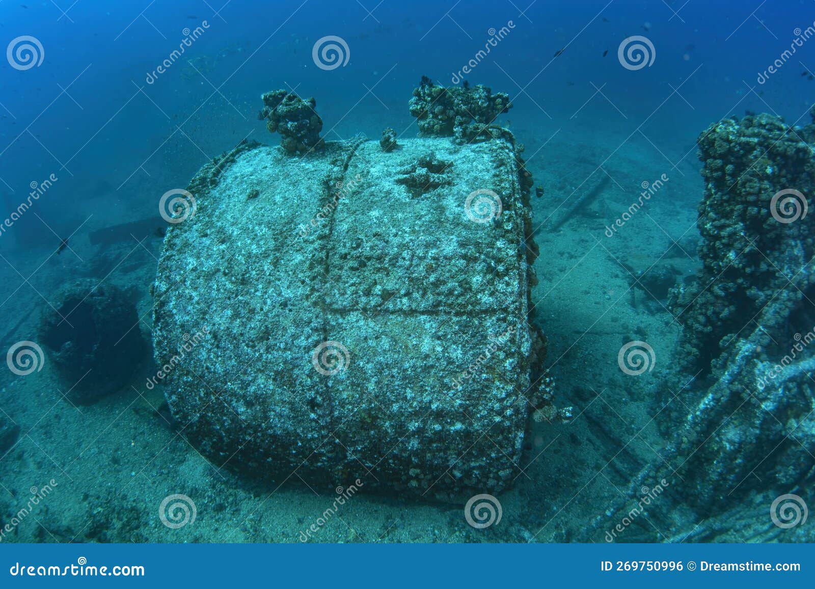 Scuba Diver Exploring of Sunken Shipwreck in Cortez Sea Stock Photo ...