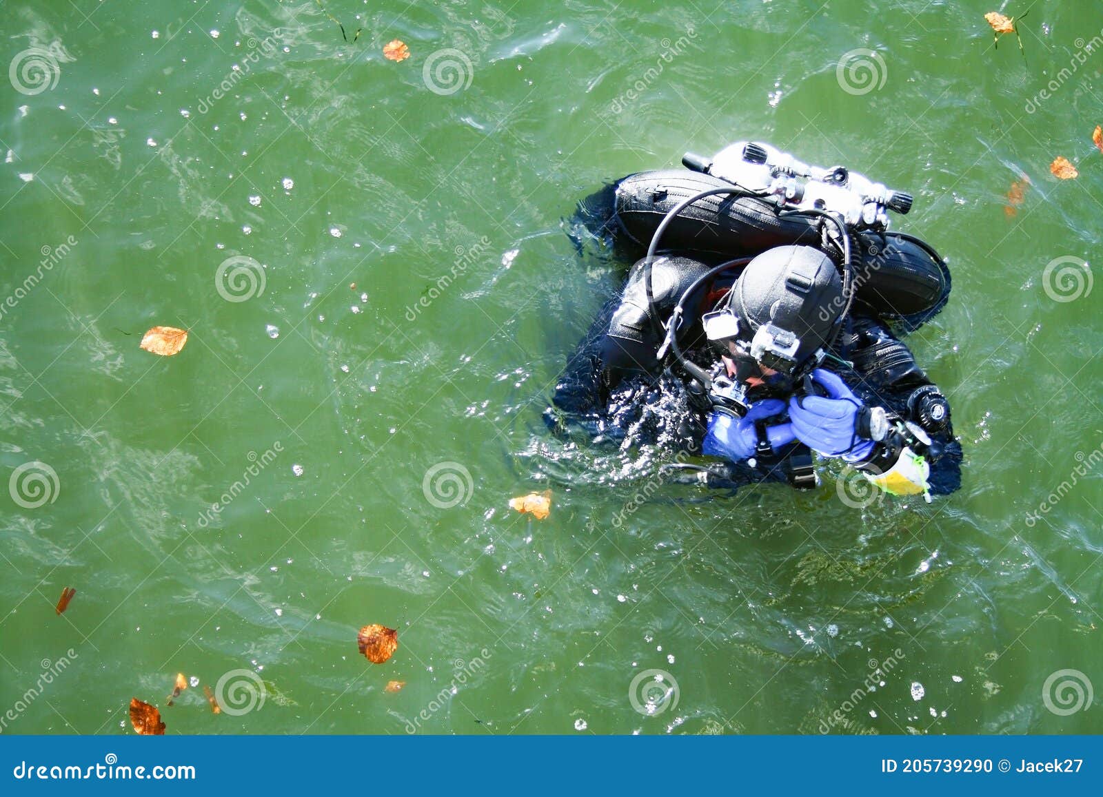 Scuba Diver Going Underwater Stock Photo - Image of hobbies, water ...