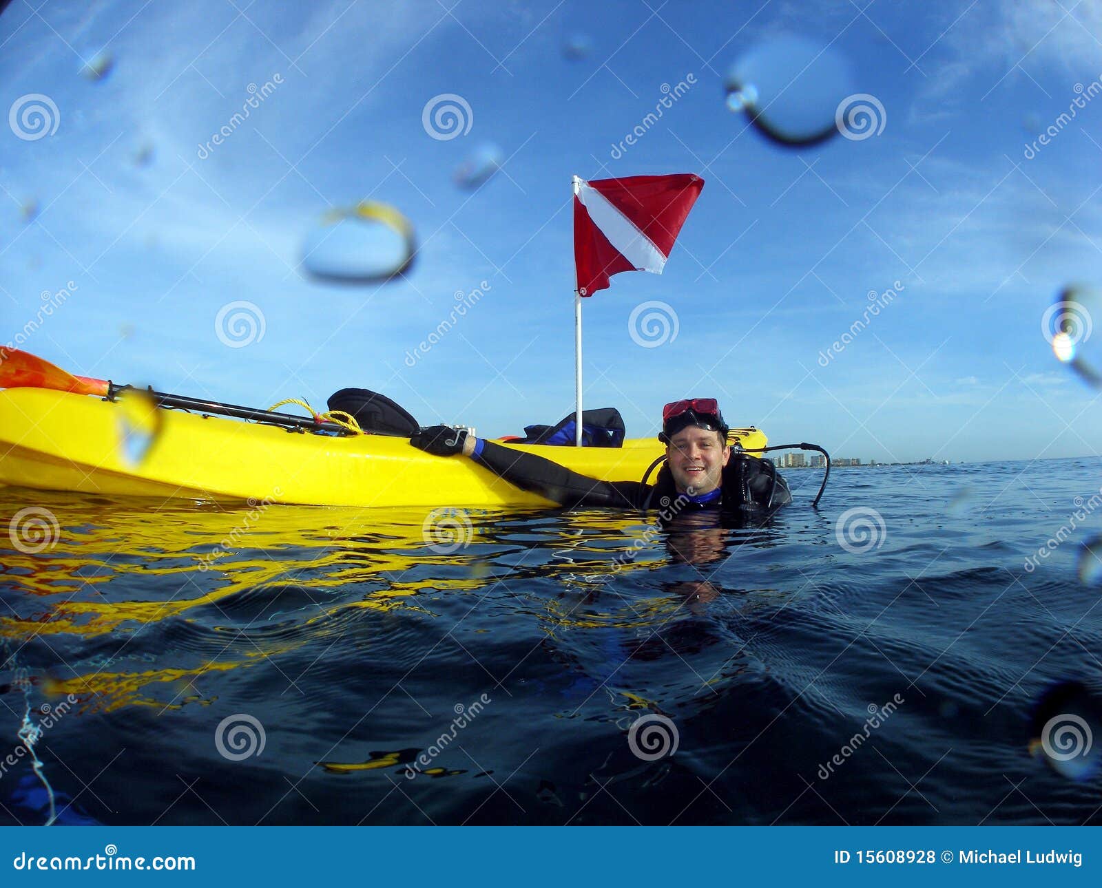 Scuba Diver and His Kayak stock photo. Image of pompano - 15608928