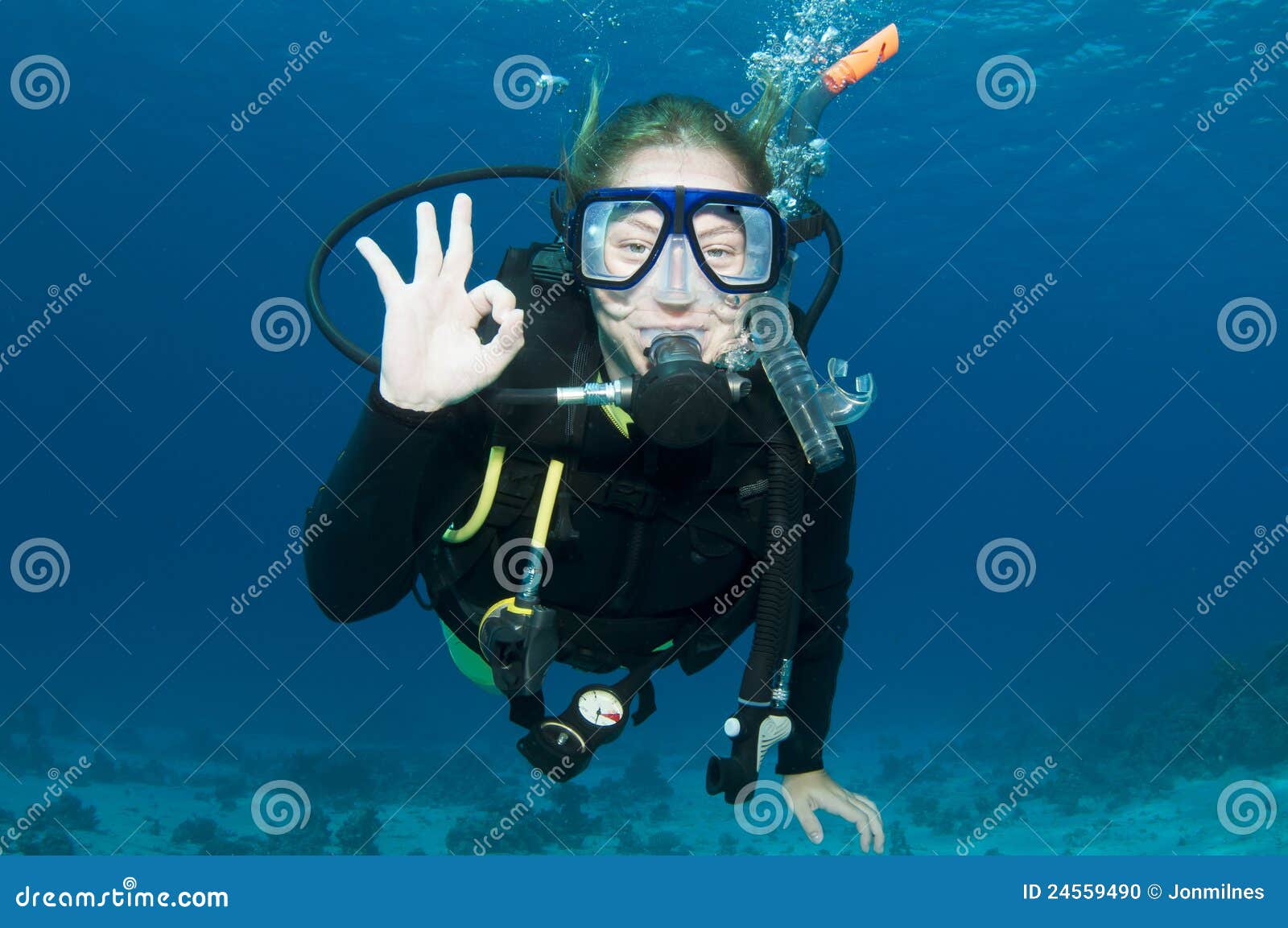 Scuba diver makes OK sign stock photo. Image of dive - 24559490