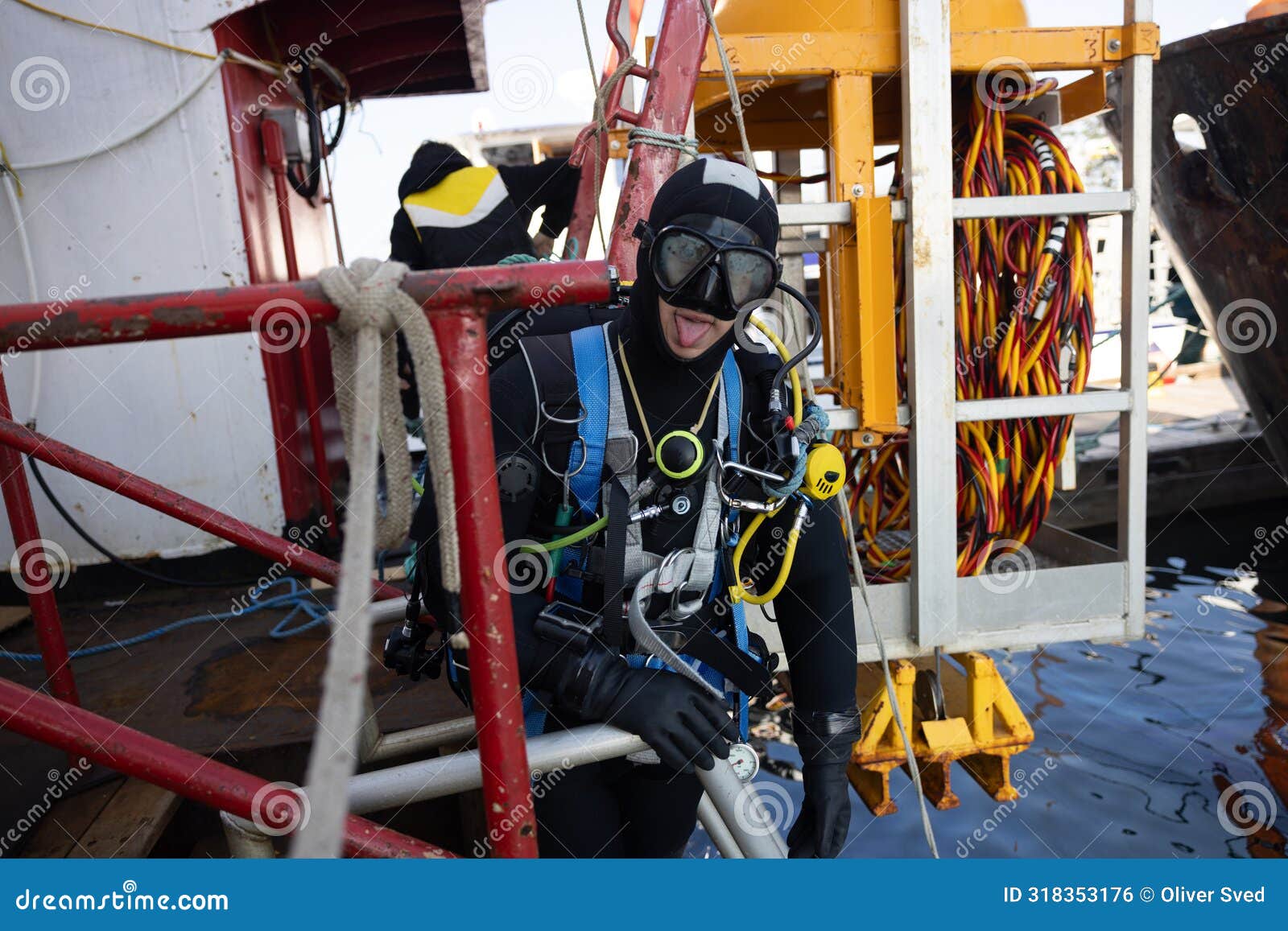 Scuba Diver Making a Splash Entry Stock Photo - Image of repair ...