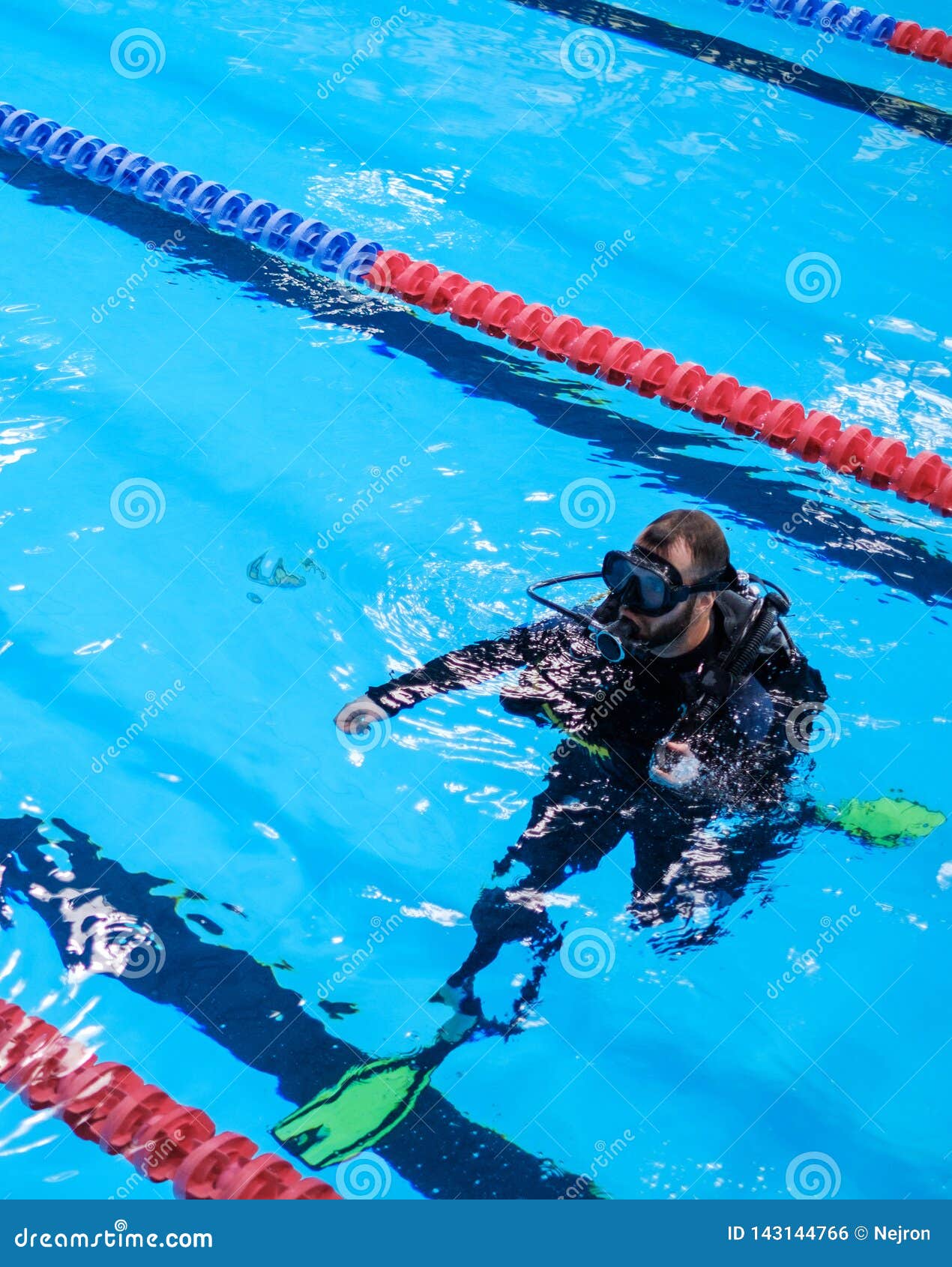 Scuba Diver Man Training in a Swimming Pool Stock Photo - Image of ...
