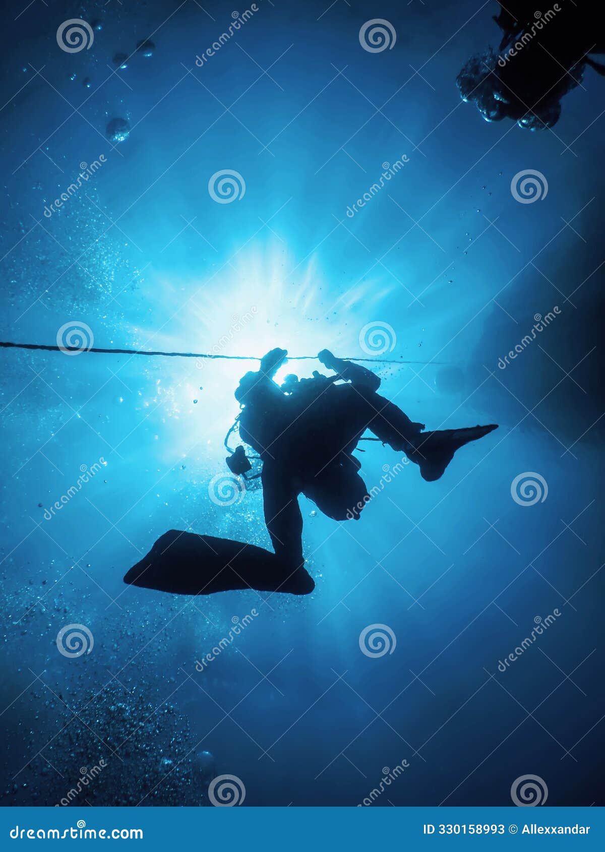Scuba Diver at Safety Stop Underwater Bubbles Stock Image - Image of ...