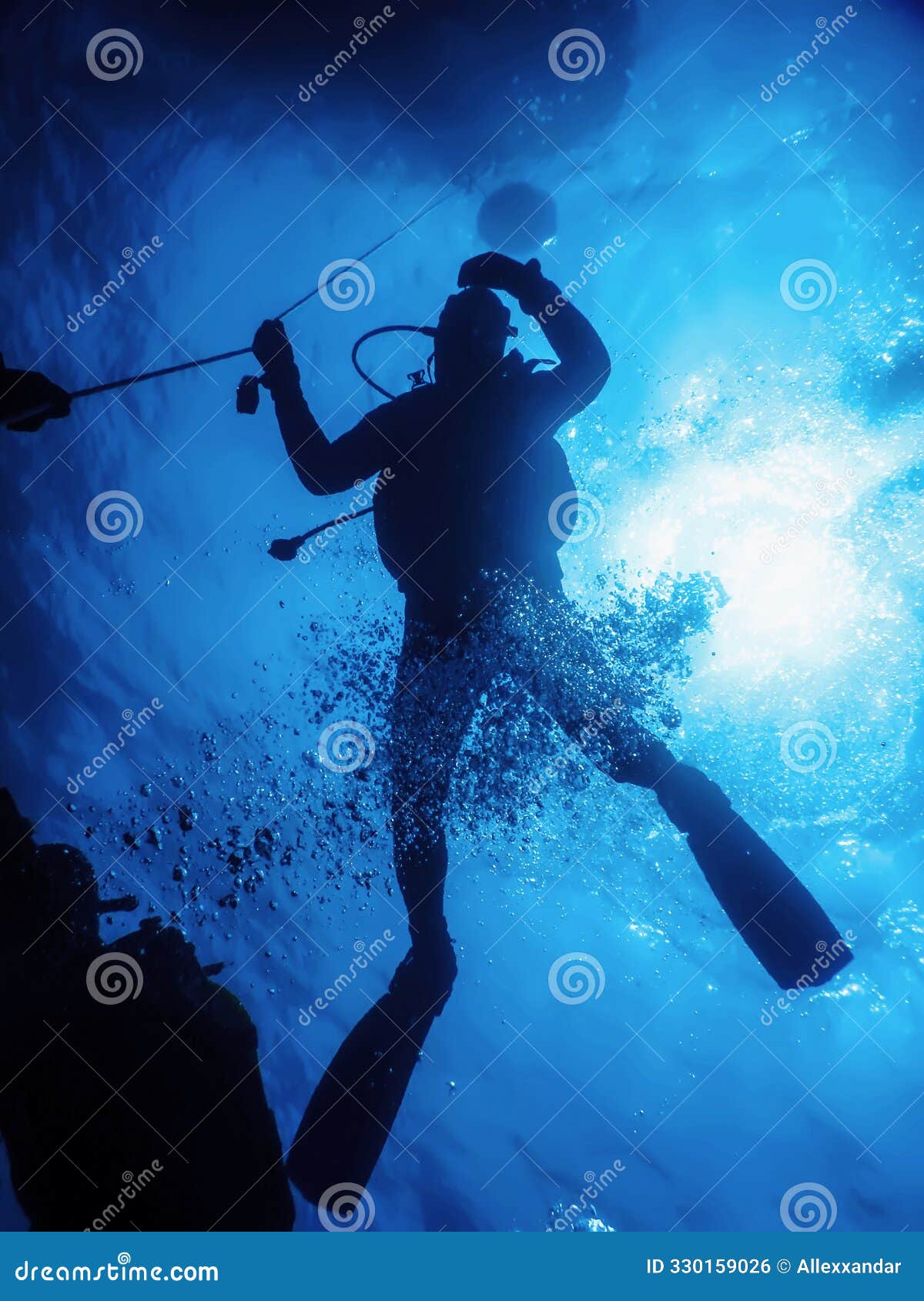 Scuba Diver at Safety Stop Underwater Bubbles Stock Photo - Image of ...