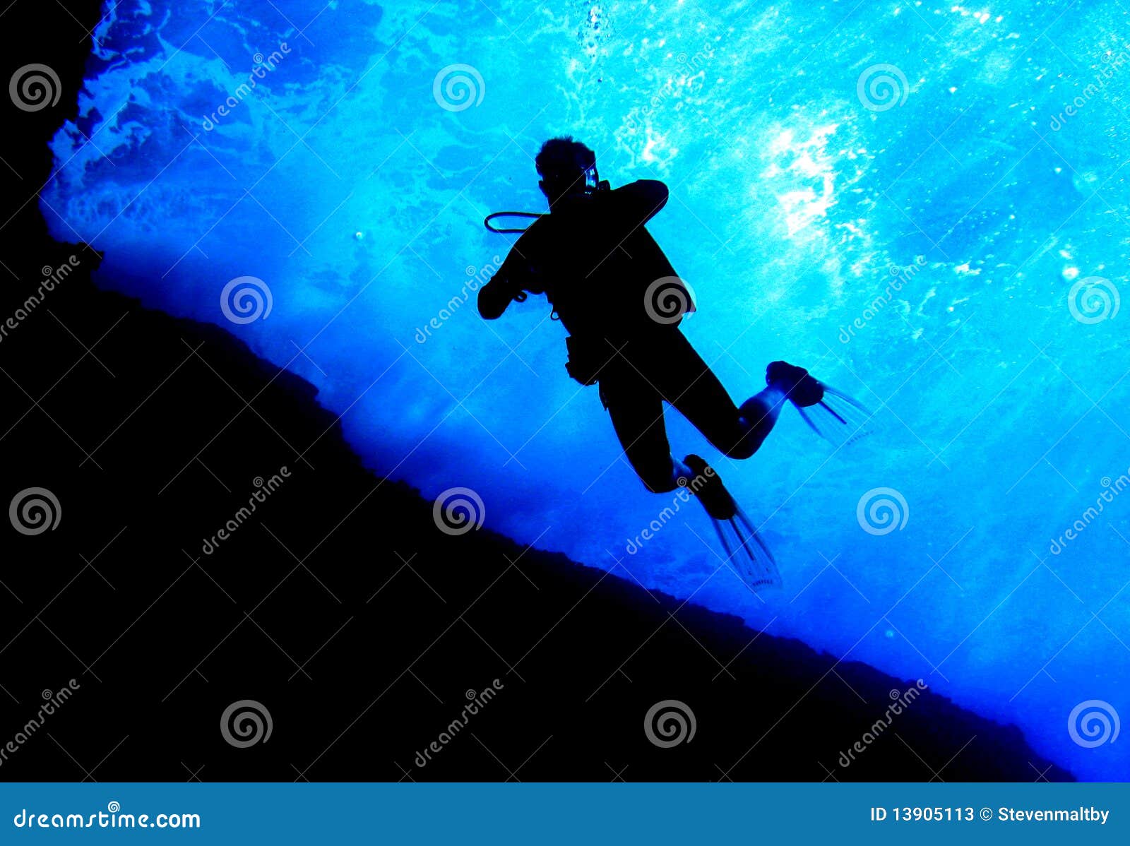 Scuba Diver Sihouette from Below Stock Image - Image of goggle, extreme ...