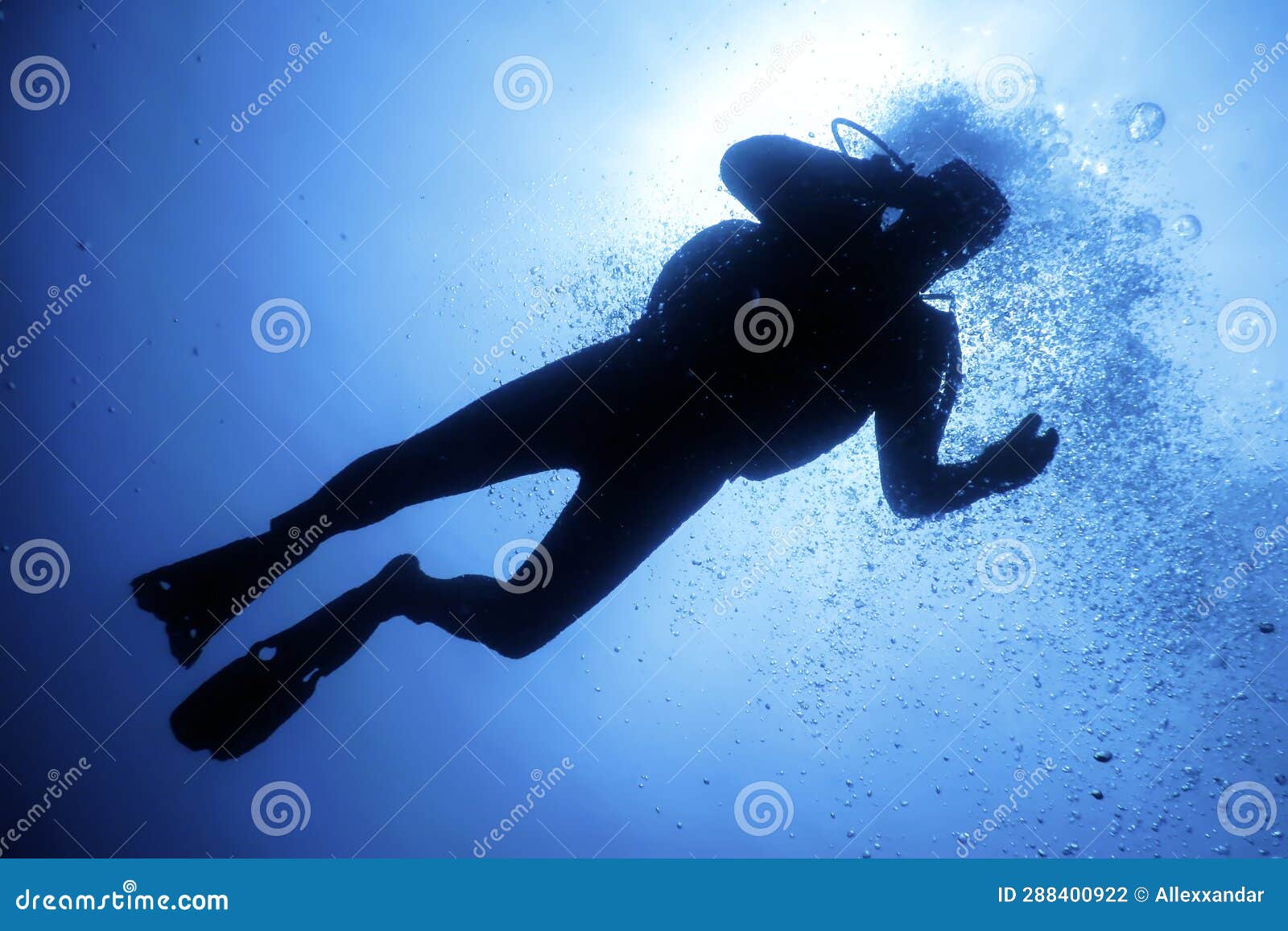 Scuba Diver Silhouettes Blue Water Stock Photo - Image of clear, world ...
