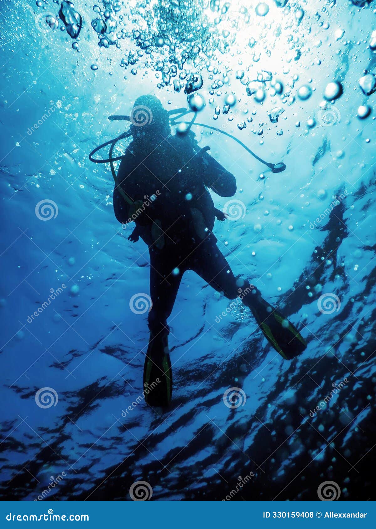 Scuba Diver Silhouettes Blue Water Stock Photo - Image of environment ...