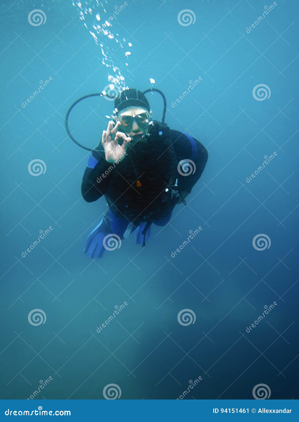 Scuba Diver Underwater Showing OK Signal Stock Image - Image of male ...