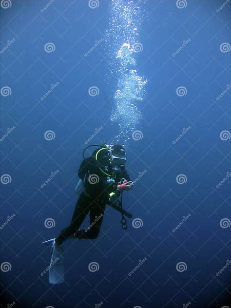 Scuba Divers Underwater Safety Stop Stock Photo - Image of asian ...