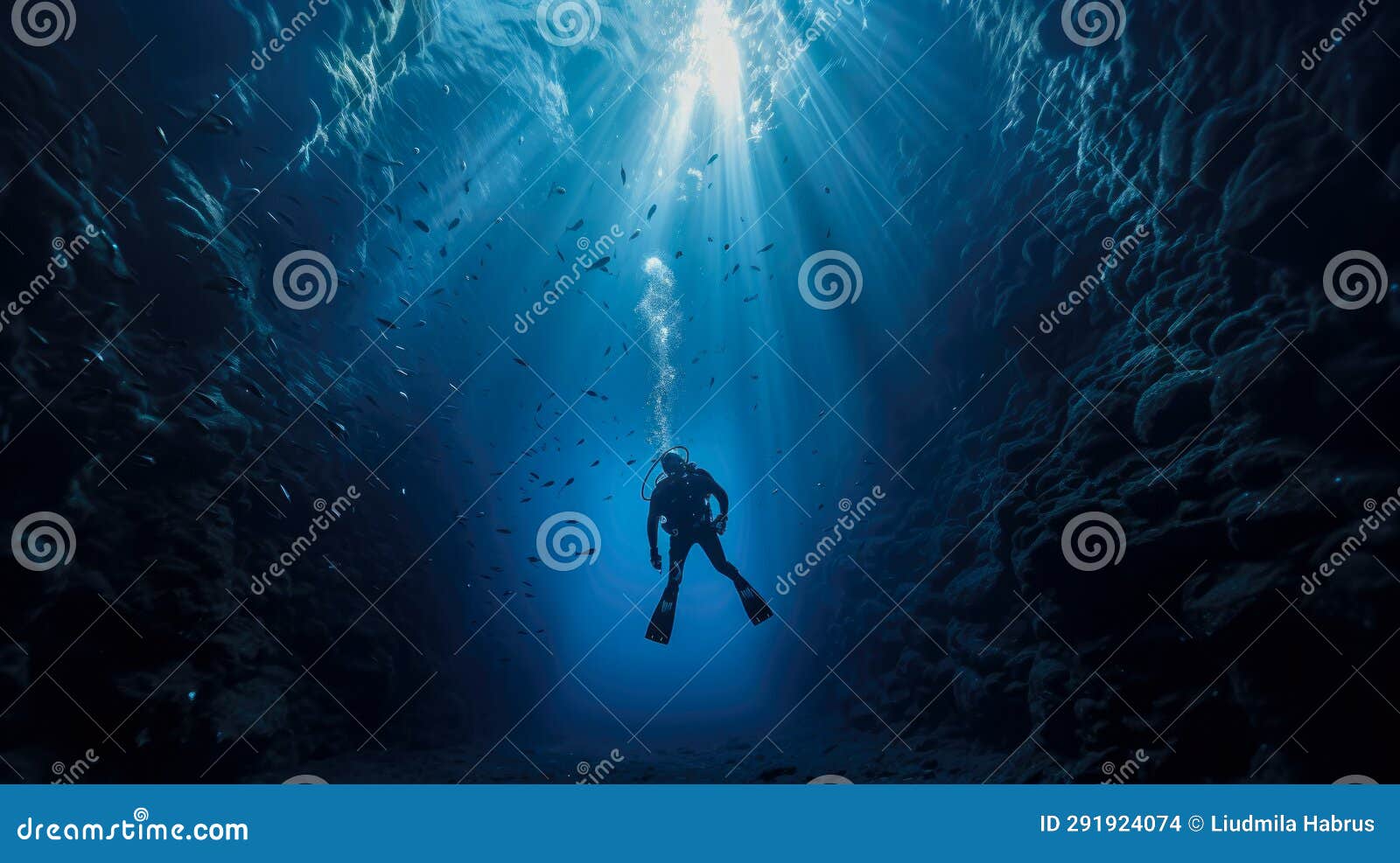 Scuba Diving in Deep Blue Sea with Sunlight Stock Photo - Image of ...