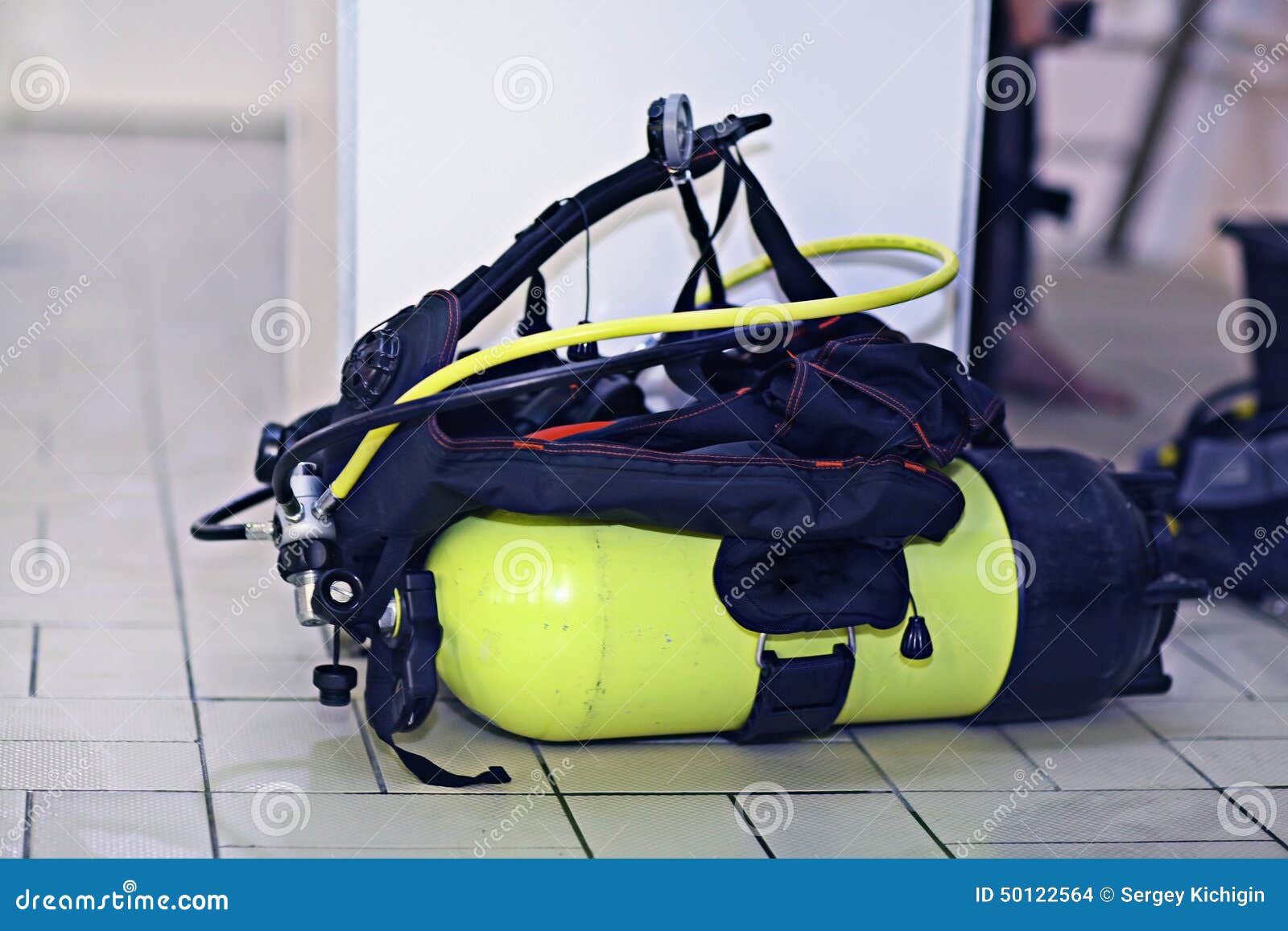 Air Cylinders For Scuba Diving On The Pier. Full Oxygen Tanks And ...