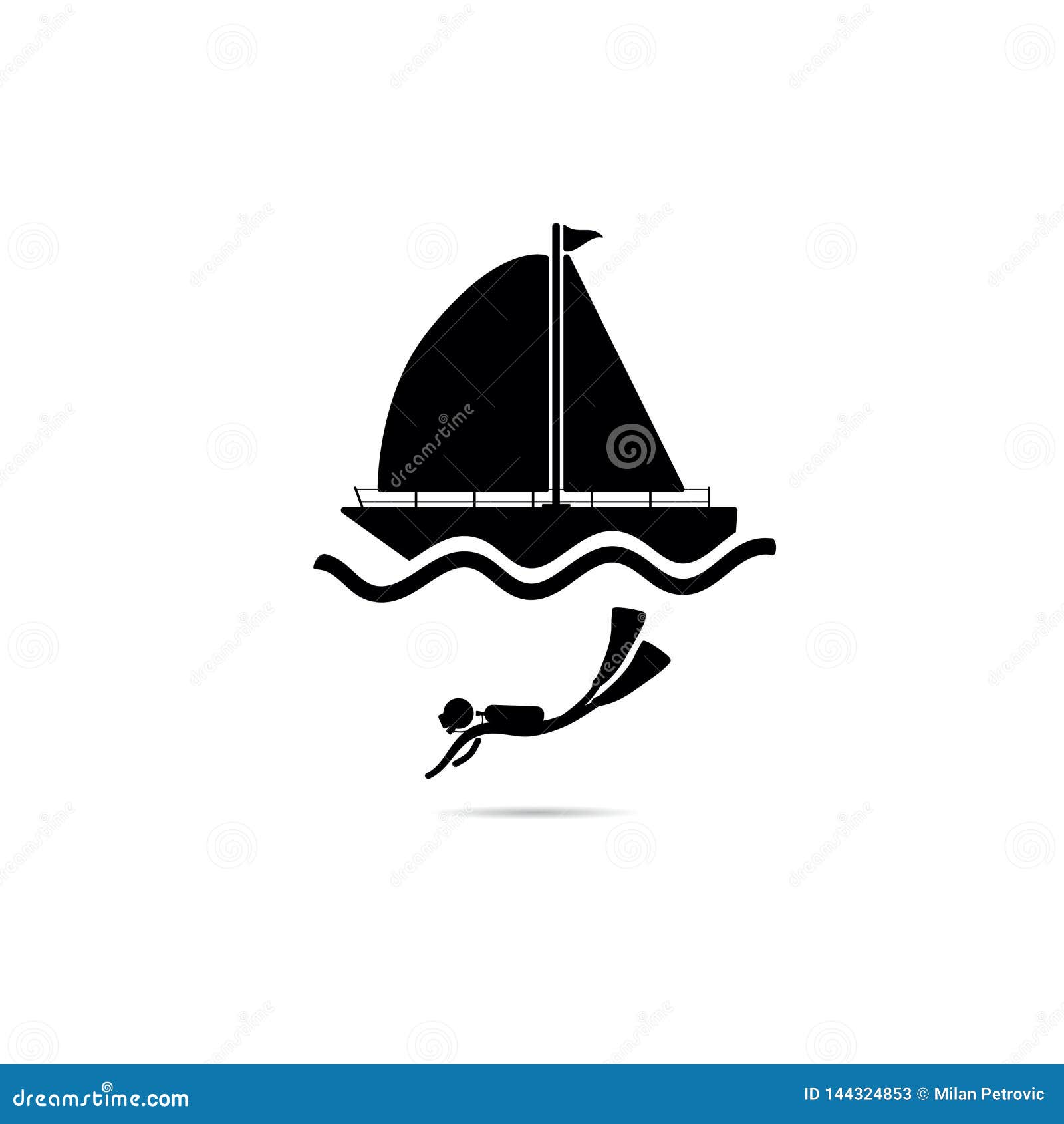 Scuba Diving Icon with Boat Stock Vector - Illustration of swimming ...