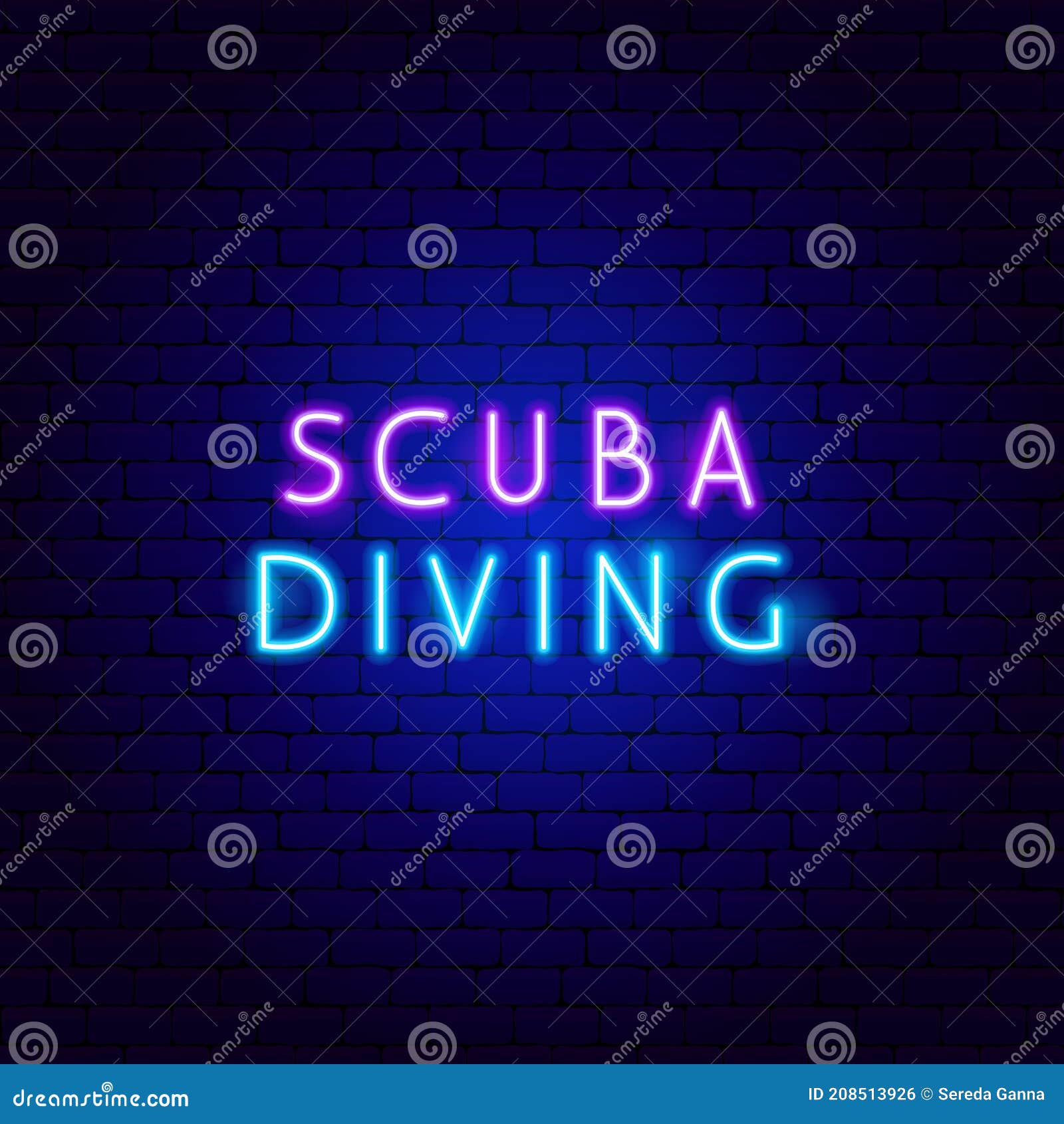 Scuba Diving Neon Text stock vector. Illustration of deep - 208513926