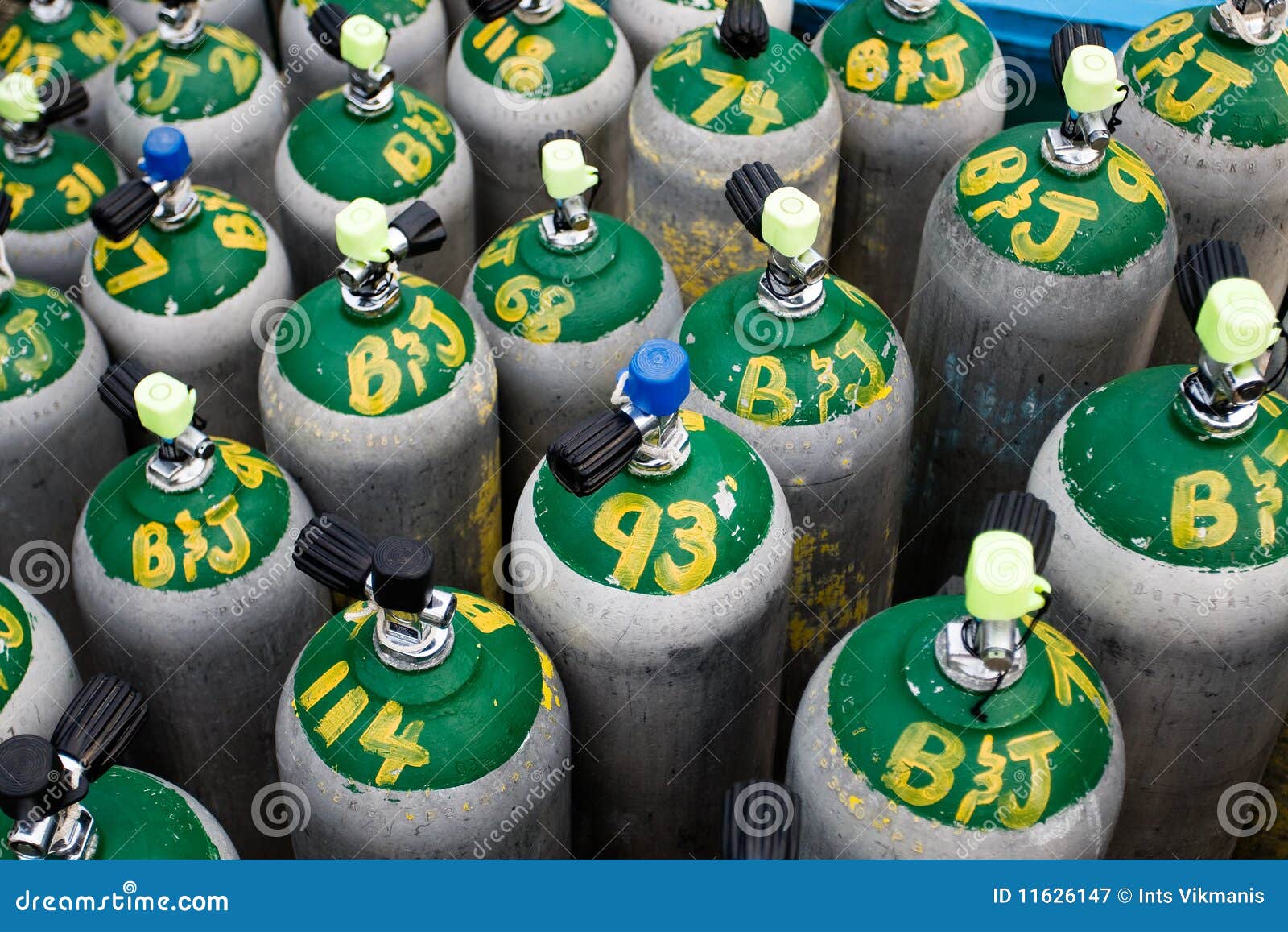 Scuba diving oxygen tanks stock image. Image of dive - 11626147