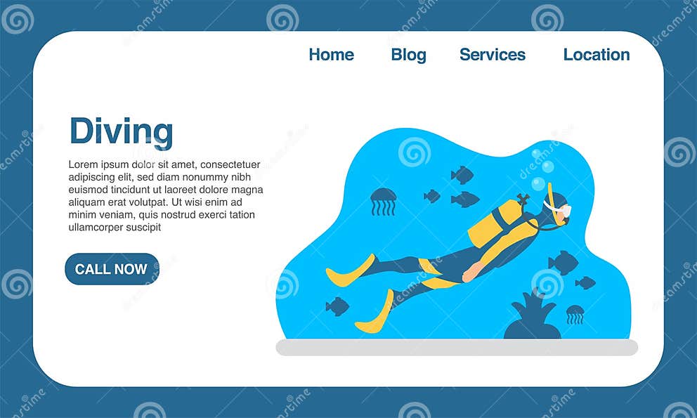 Scuba Diving Website Design User Interface Application Stock Vector ...