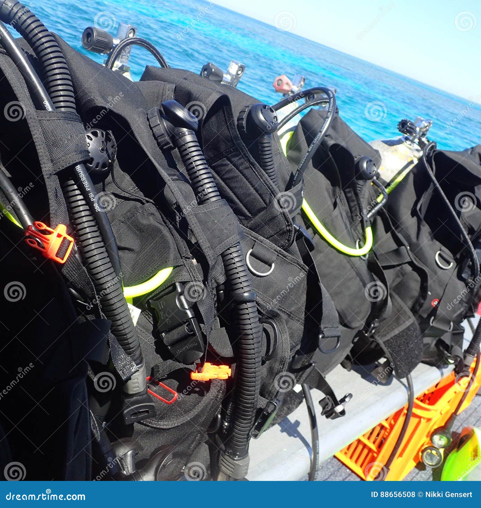 Scuba Gear Prepared for a Dive on a Boat Stock Photo - Image of beach ...
