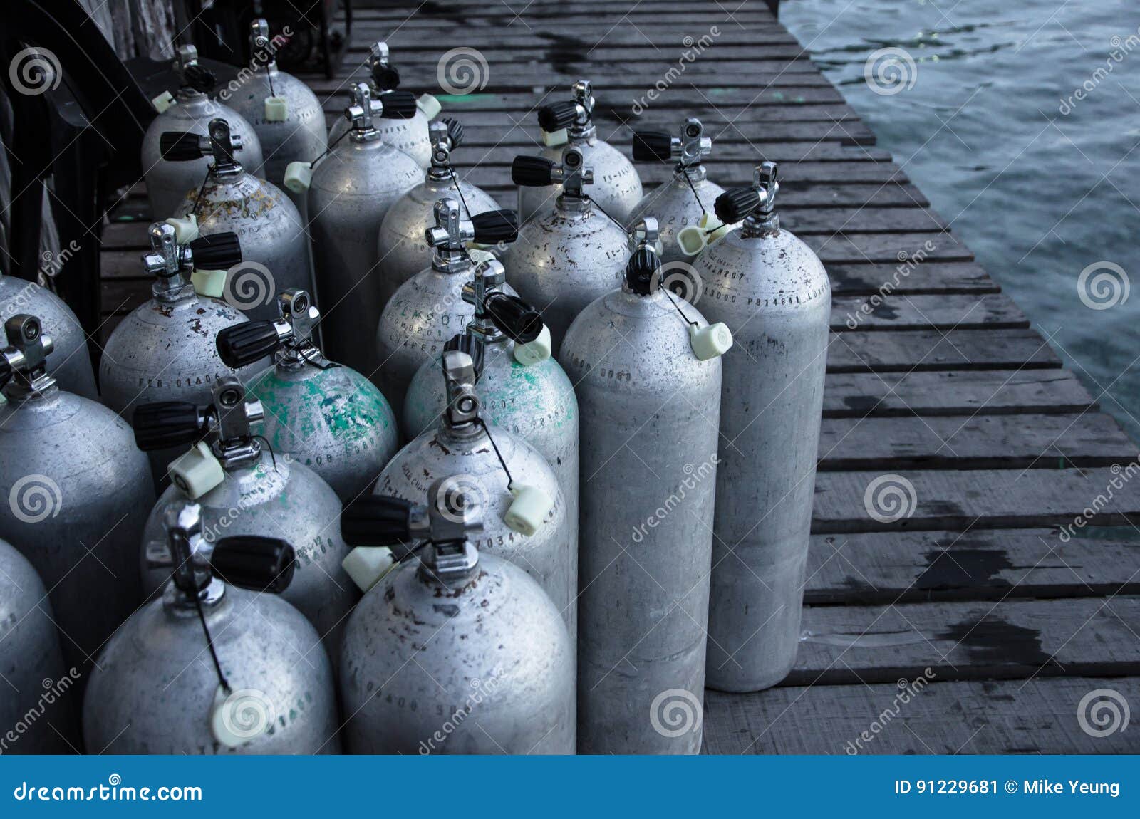 Scuba Oxygen Tanks One stock image. Image of compressed - 91229681