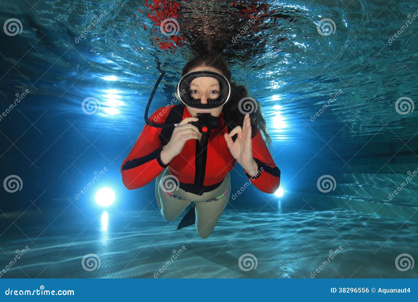 Scuba woman underwater stock photo. Image of person, close - 38296556