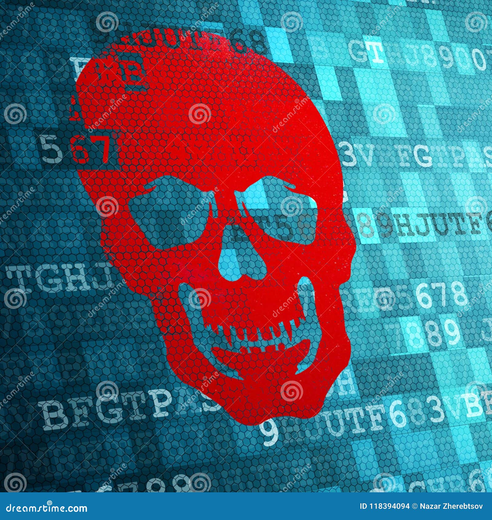 Scull on Blue Digital Background. Security Concepts Stock Illustration ...