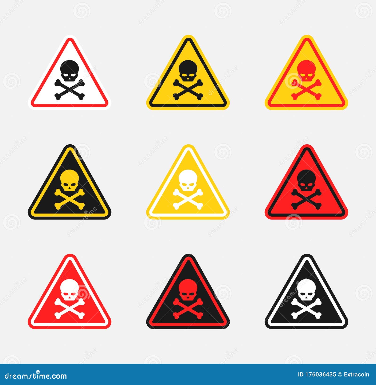 Scull Danger Sign Set, Hazard Warning Icons Stock Vector - Illustration ...