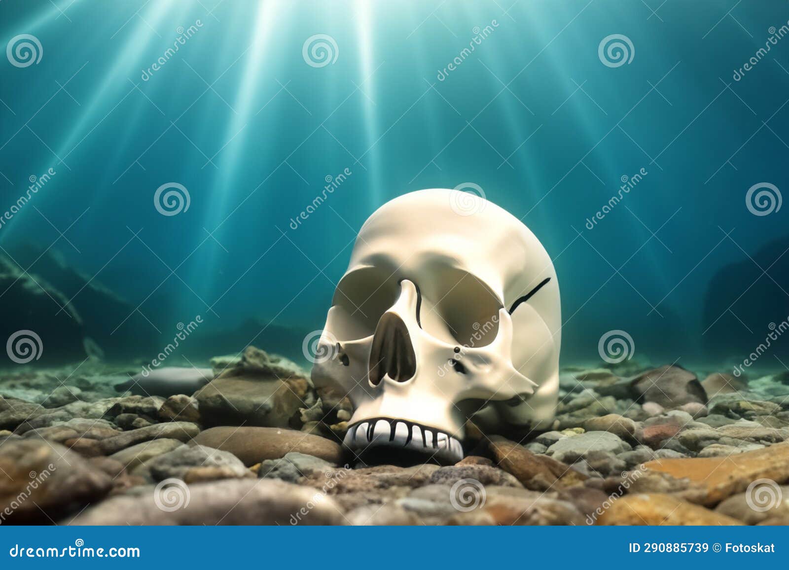 Scull at the Sea Bottom AI Generated Stock Illustration - Illustration ...