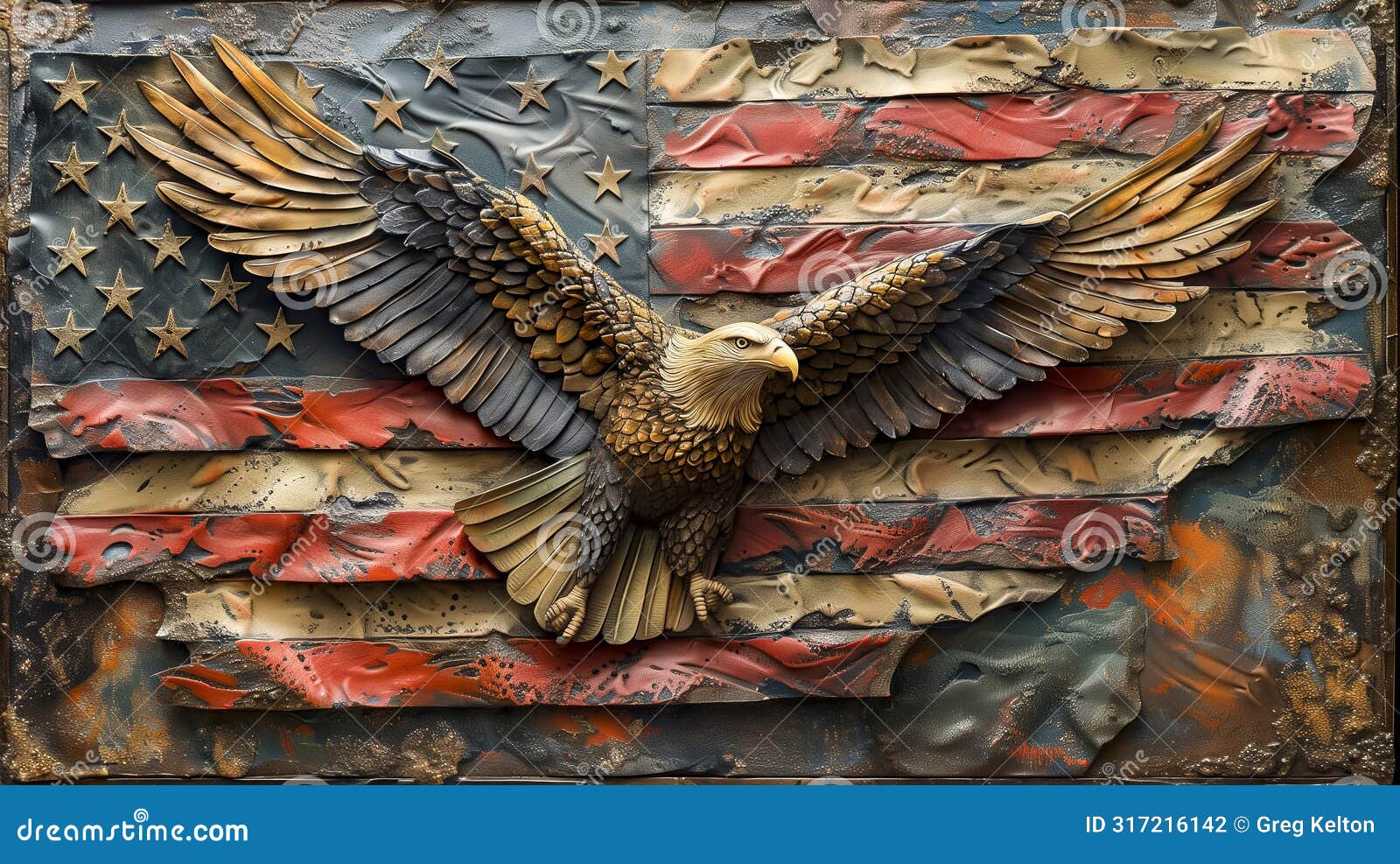 Sculpted Eagle with Wings Spread Wide Against a Stylized American Flag Stock Illustration ...