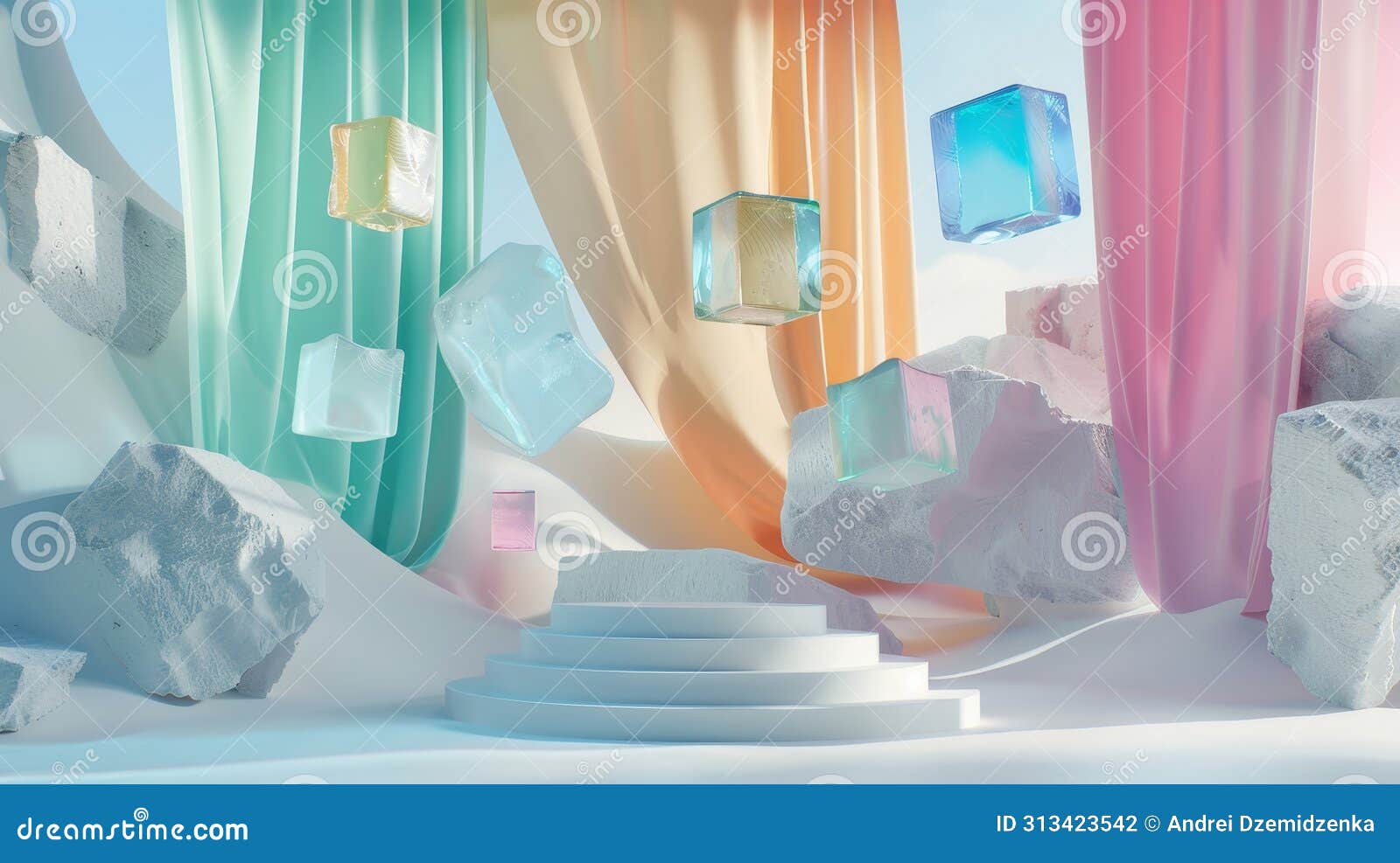 Sculpted Render of Abstract Background Scene with Cobblestones, Ruins ...