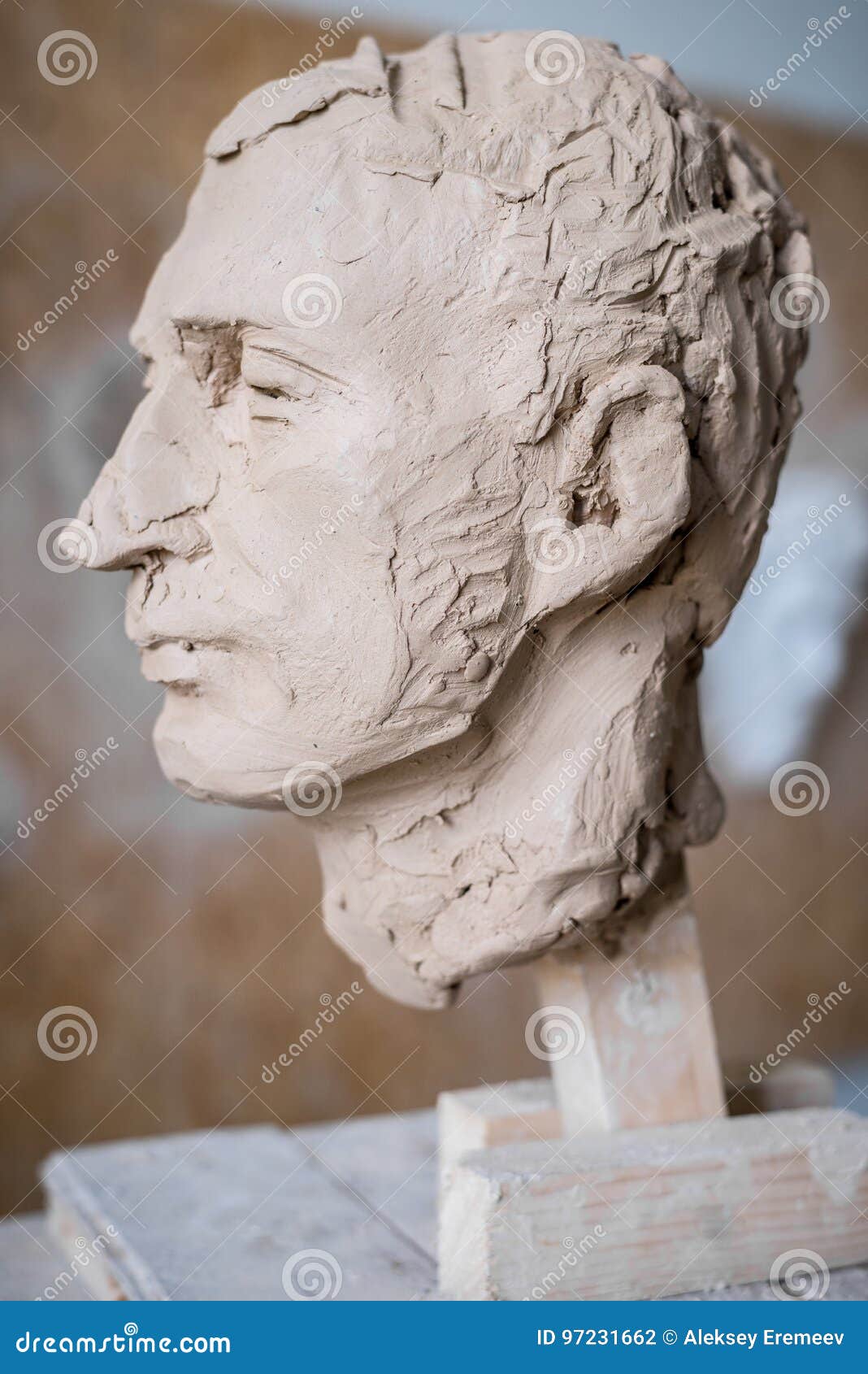 Sculpted Sculpture of a Male Head, Bust. Vertical Frame Stock Photo ...