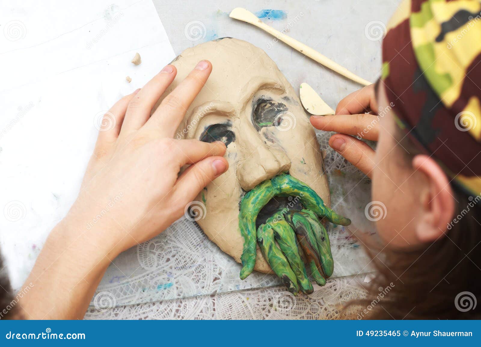 Sculpting Plasticine Form of Face with Moustache Stock Image - Image of ...