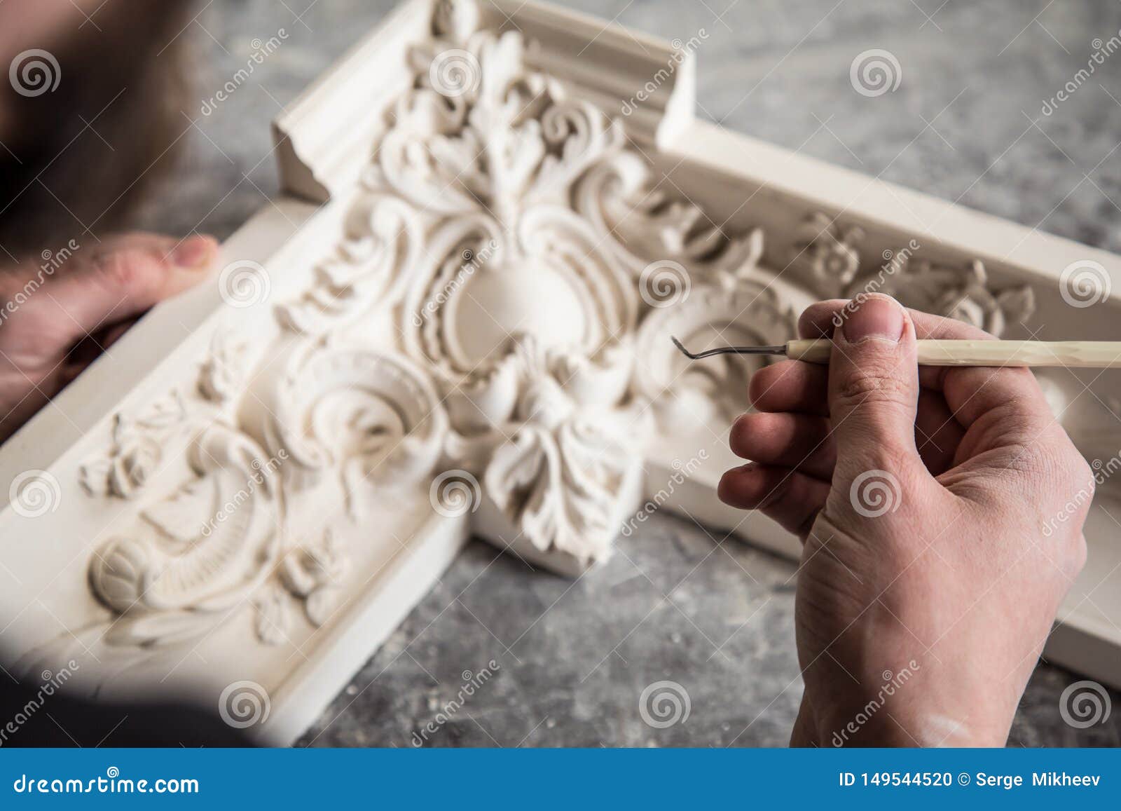 Sculptor Creates A Bust And Puts His Hands Clay On The Skeleton Of The ...