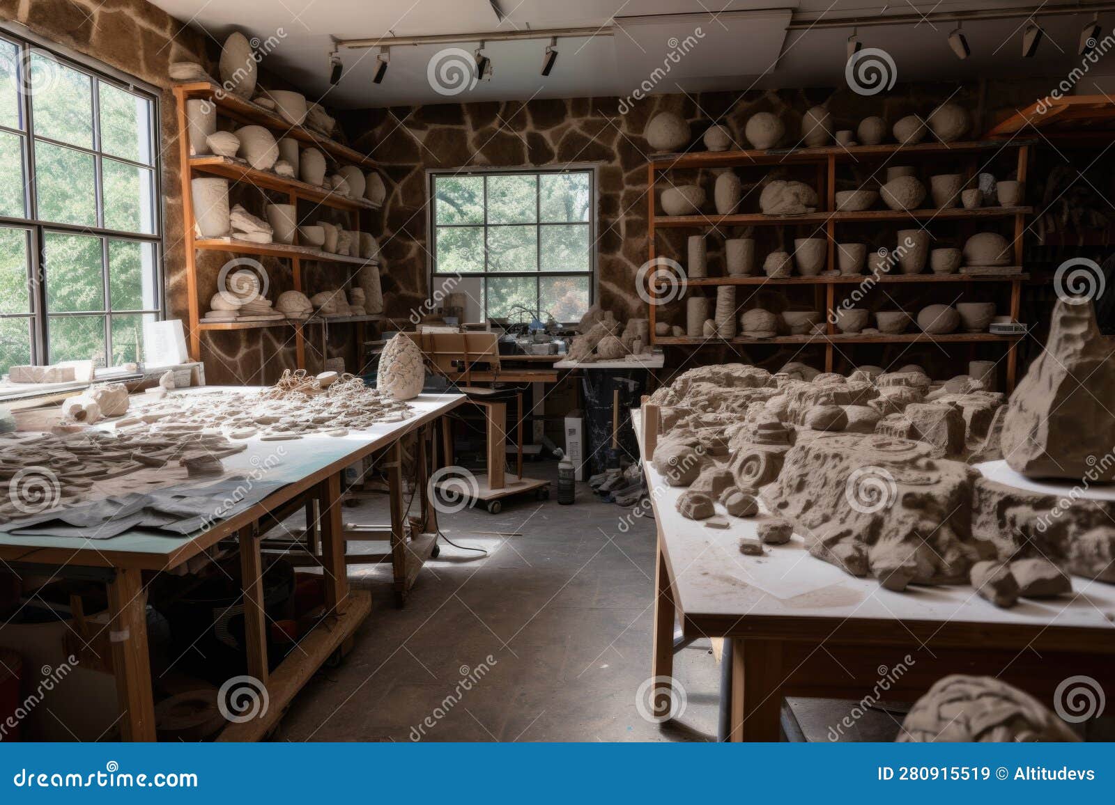 Sculptor S Studio, with Rows of Clay and Stone Waiting To Be Molded ...