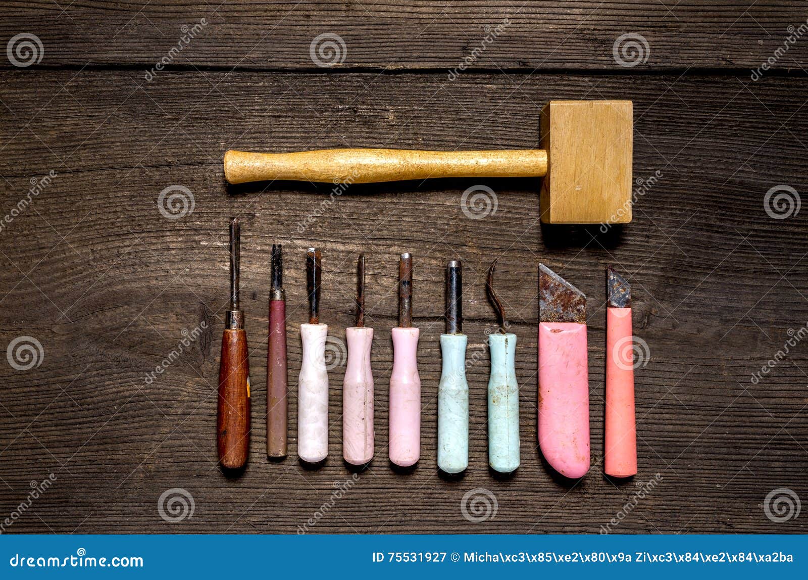 Sculptor Tools On A Marble Slab, Close Up. Workplace, Traditional Tools ...