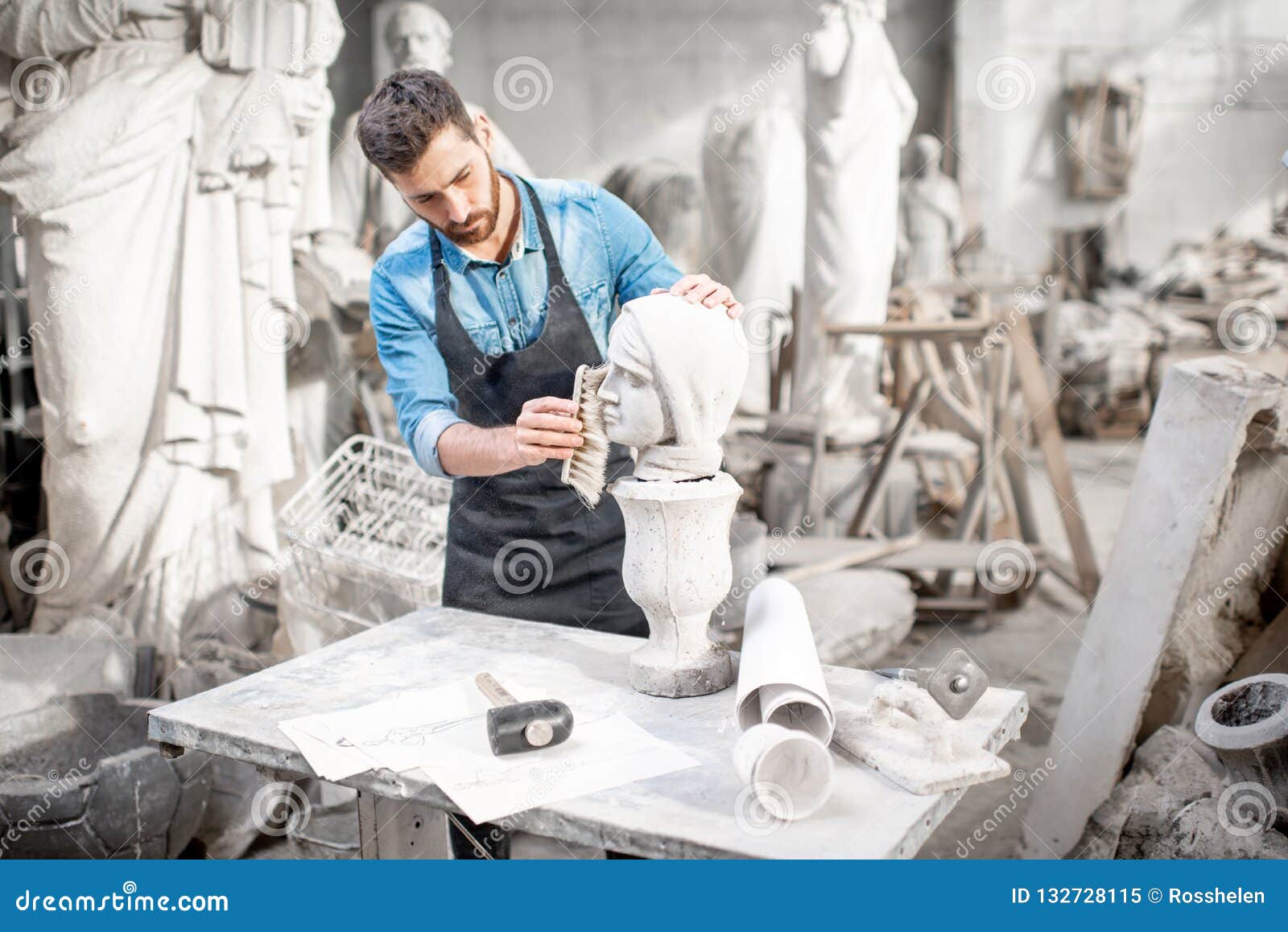 Sculptor Working with Sculpture in the Studio Stock Image - Image of ...