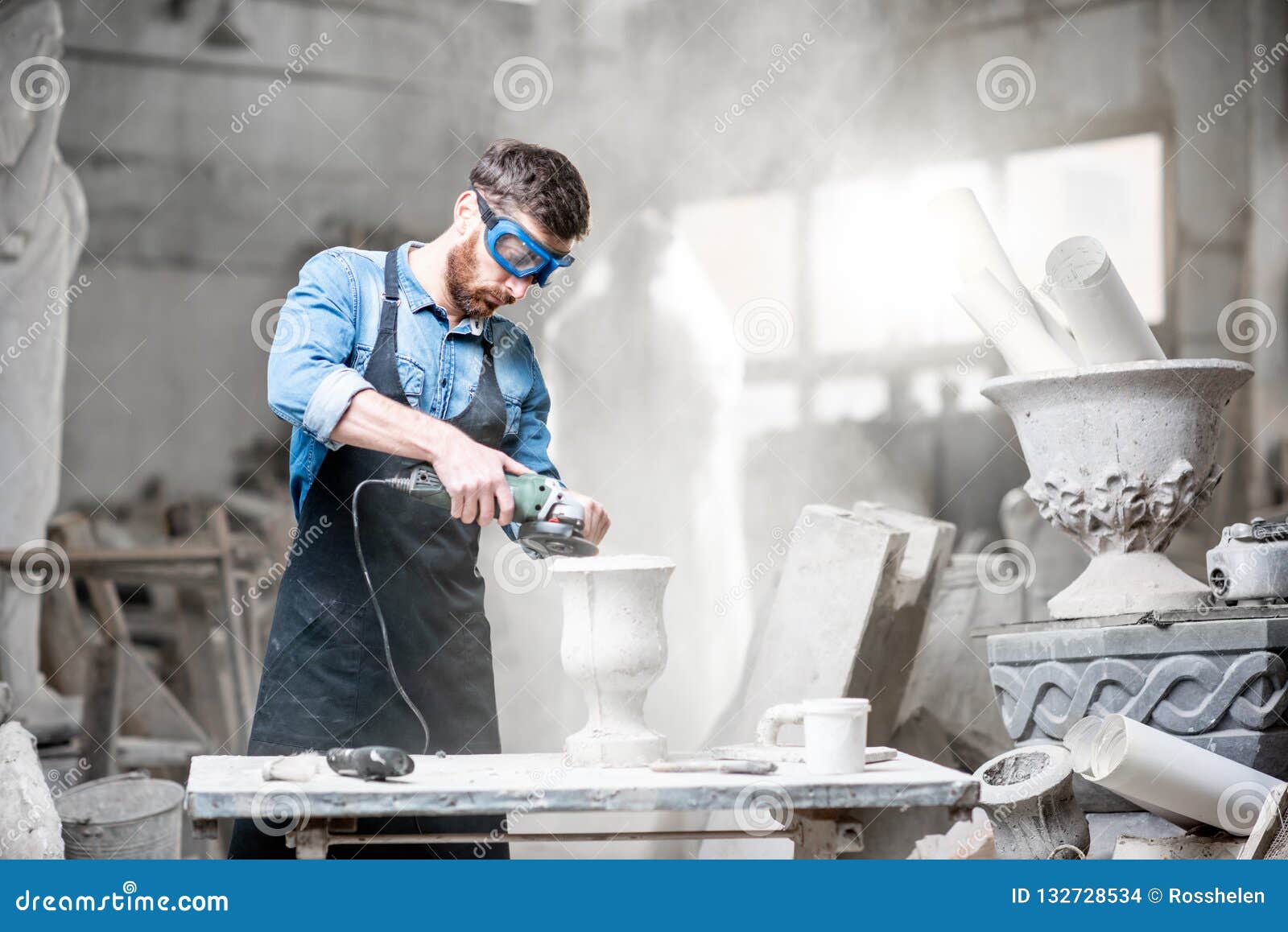 Sculptor Working with Sculptures in the Studio Stock Photo - Image of ...