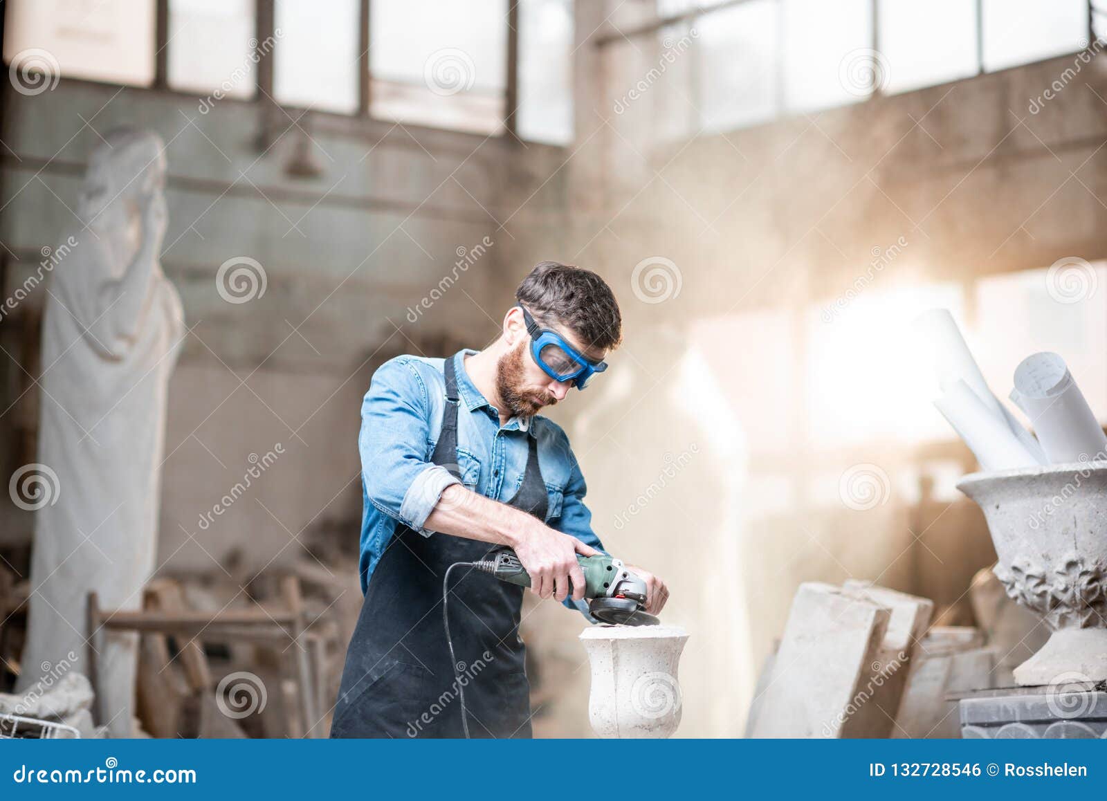 Sculptor Working with Sculptures in the Studio Stock Photo - Image of ...