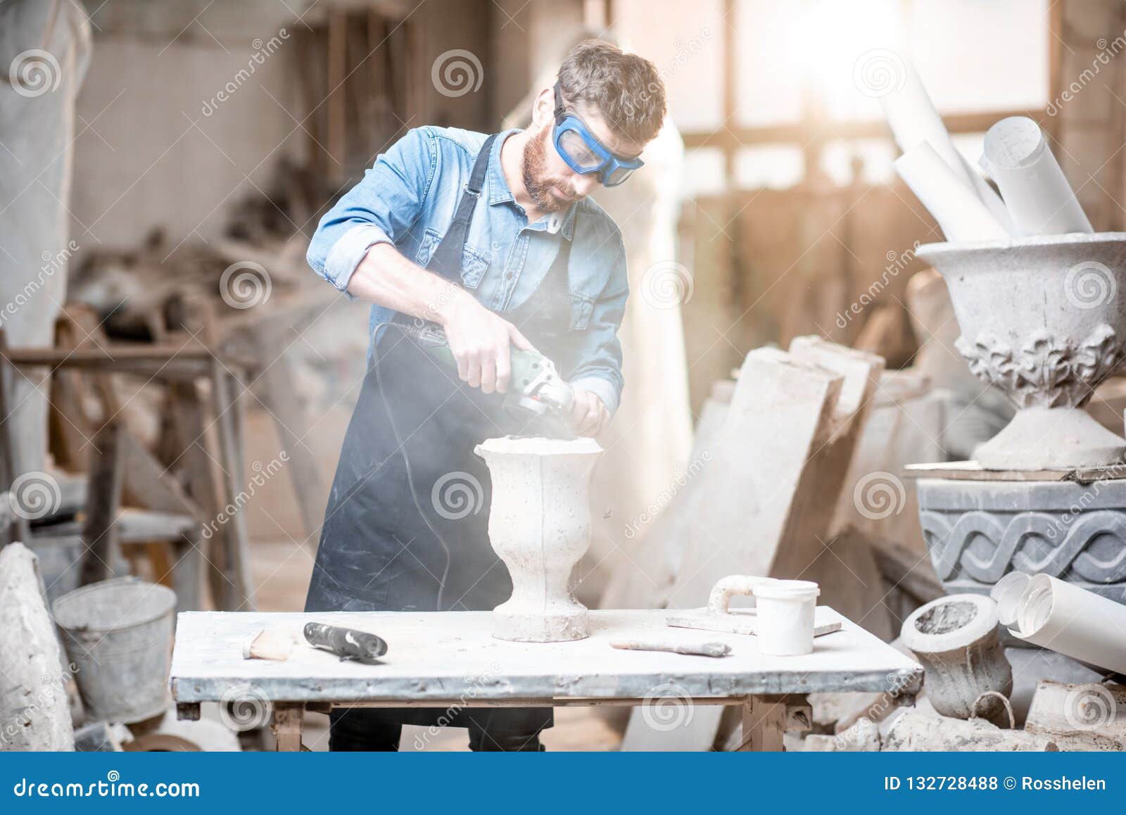 Sculptor Working with Sculptures in the Studio Stock Photo - Image of ...