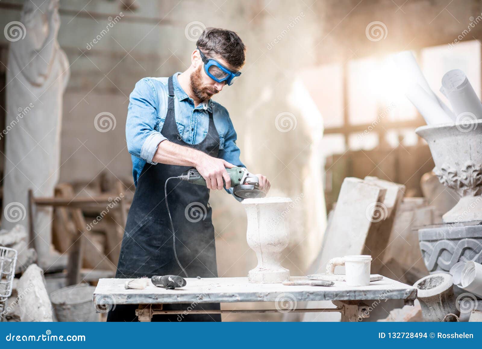 Sculptor Working with Sculptures in the Studio Stock Photo - Image of ...