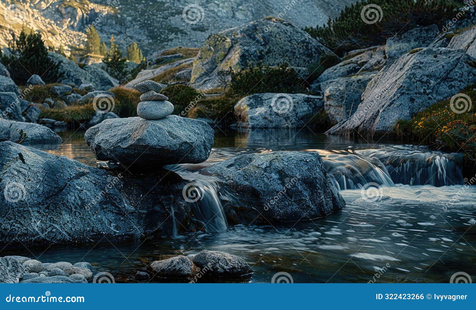 Sculptural Balance of Granite Stones in a Mountain Stream Stock Photo ...