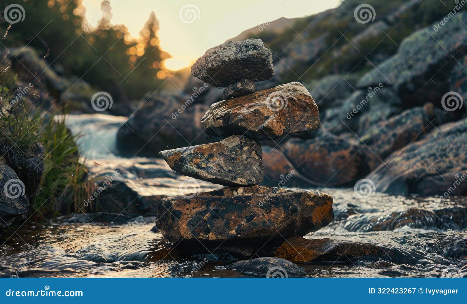 Sculptural Balance of Granite Stones in a Mountain Stream Stock Image ...