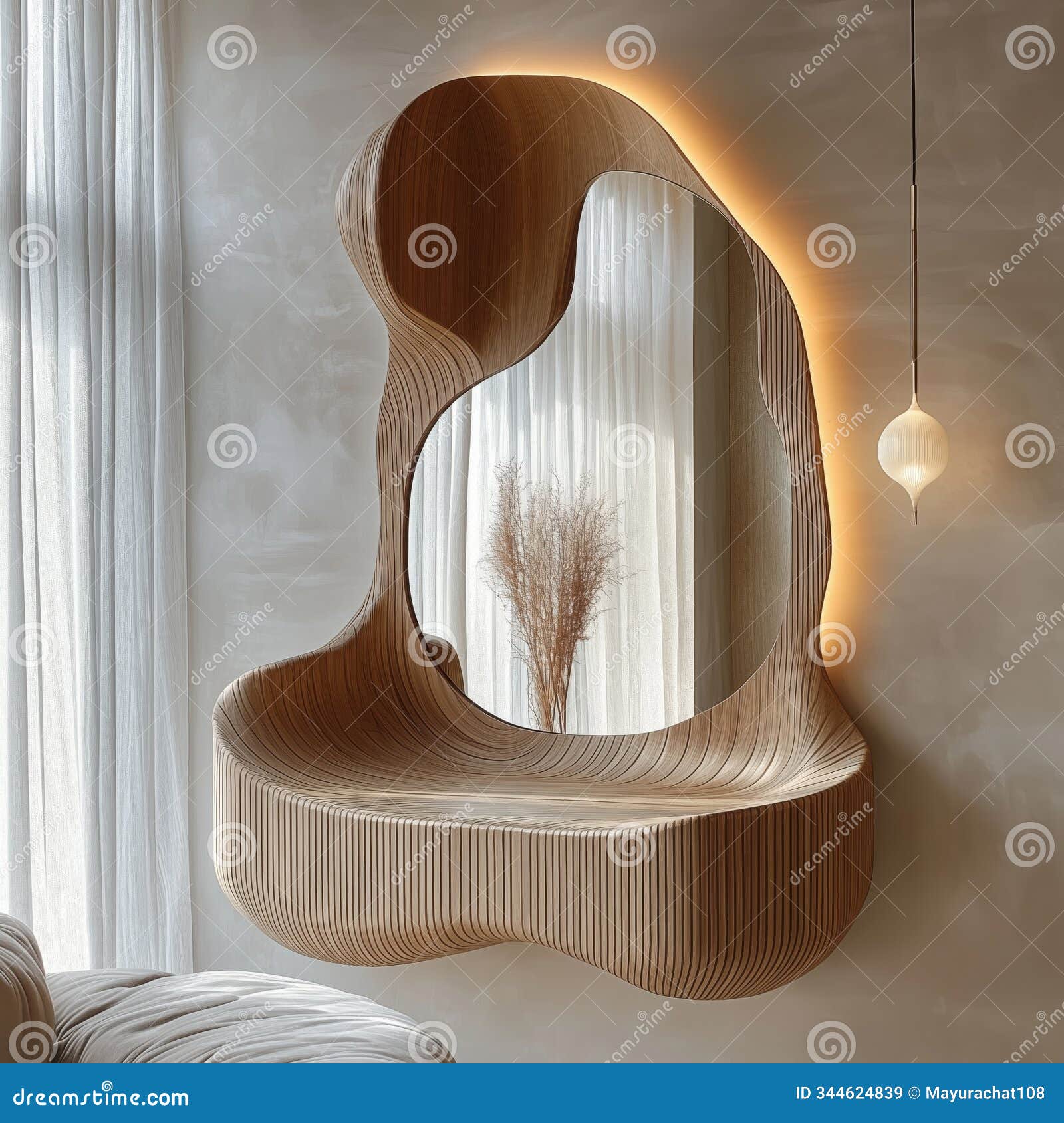 Sculptural Mirror With An Elegant Close-up Of A White, Sculptural, Oval ...