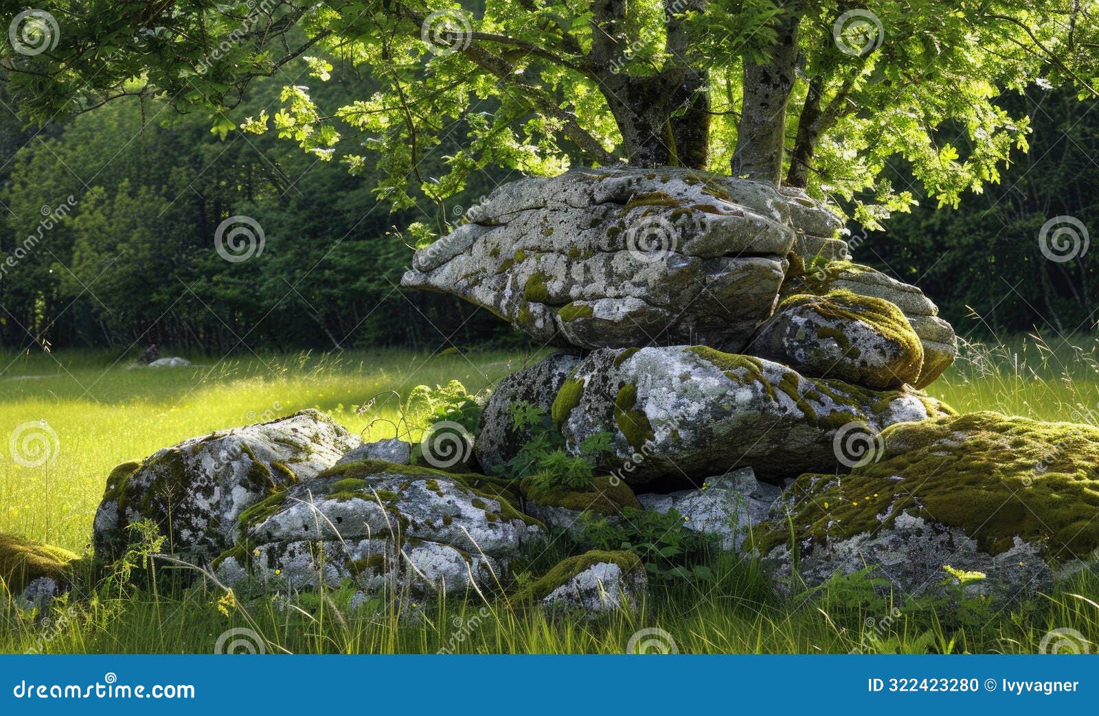 Sculptural Stack of Limestone Boulders in a Lush Green Meadow Stock ...