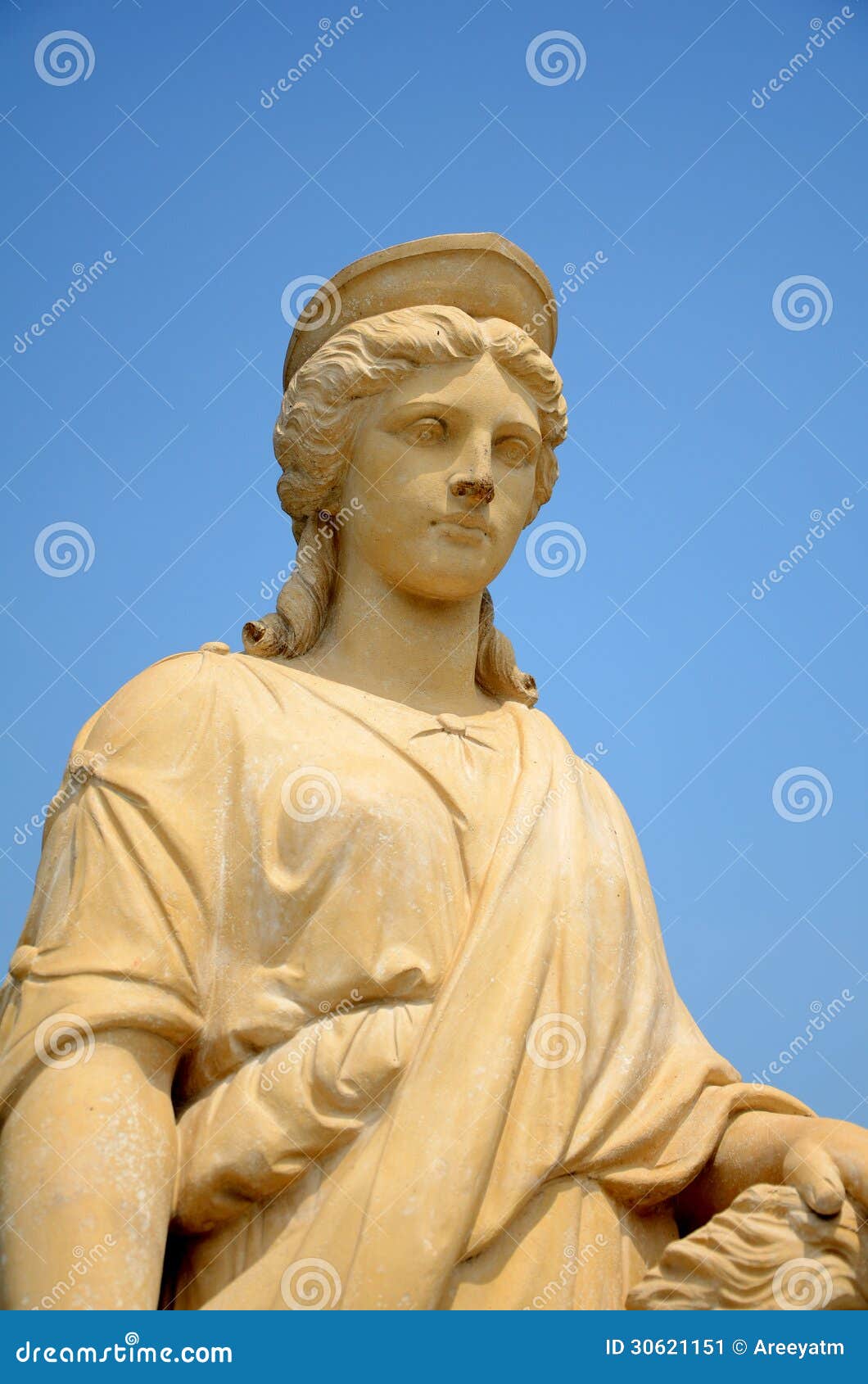 Sculpture of Ancient Lady with Blue Sky. Stock Image - Image of girl ...