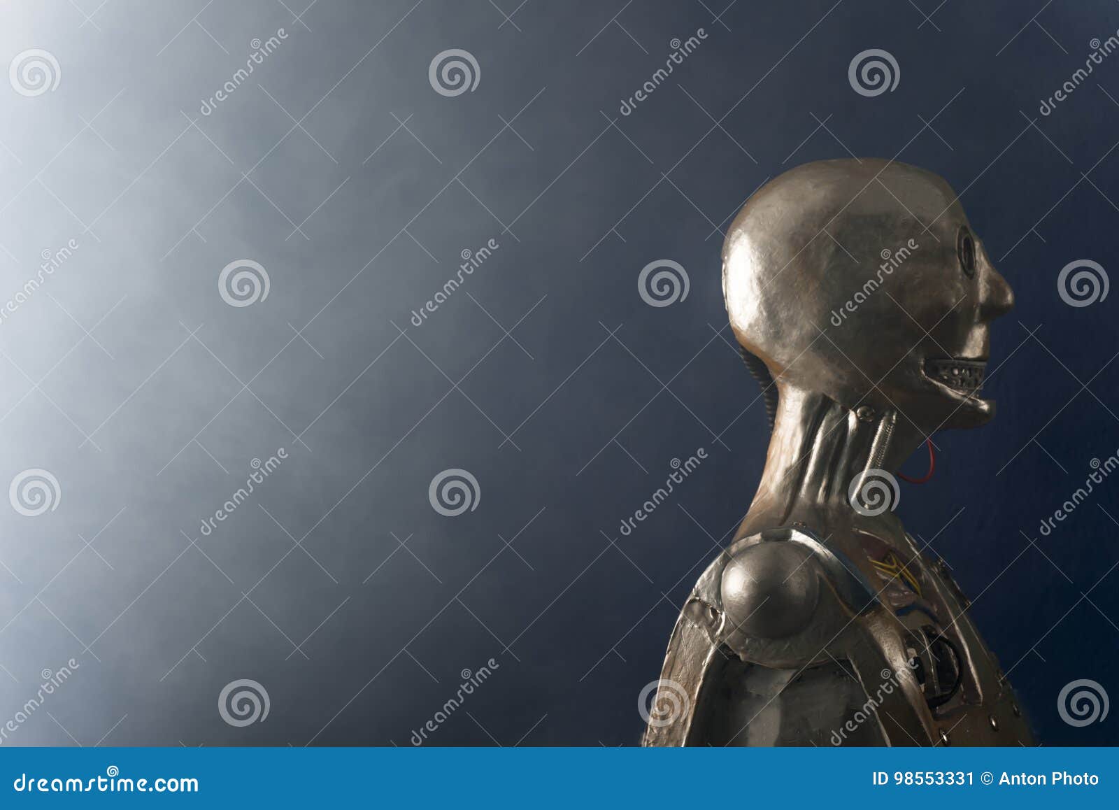 Sculpture of the Android Robot on a Dark Blue Background Stock Image ...
