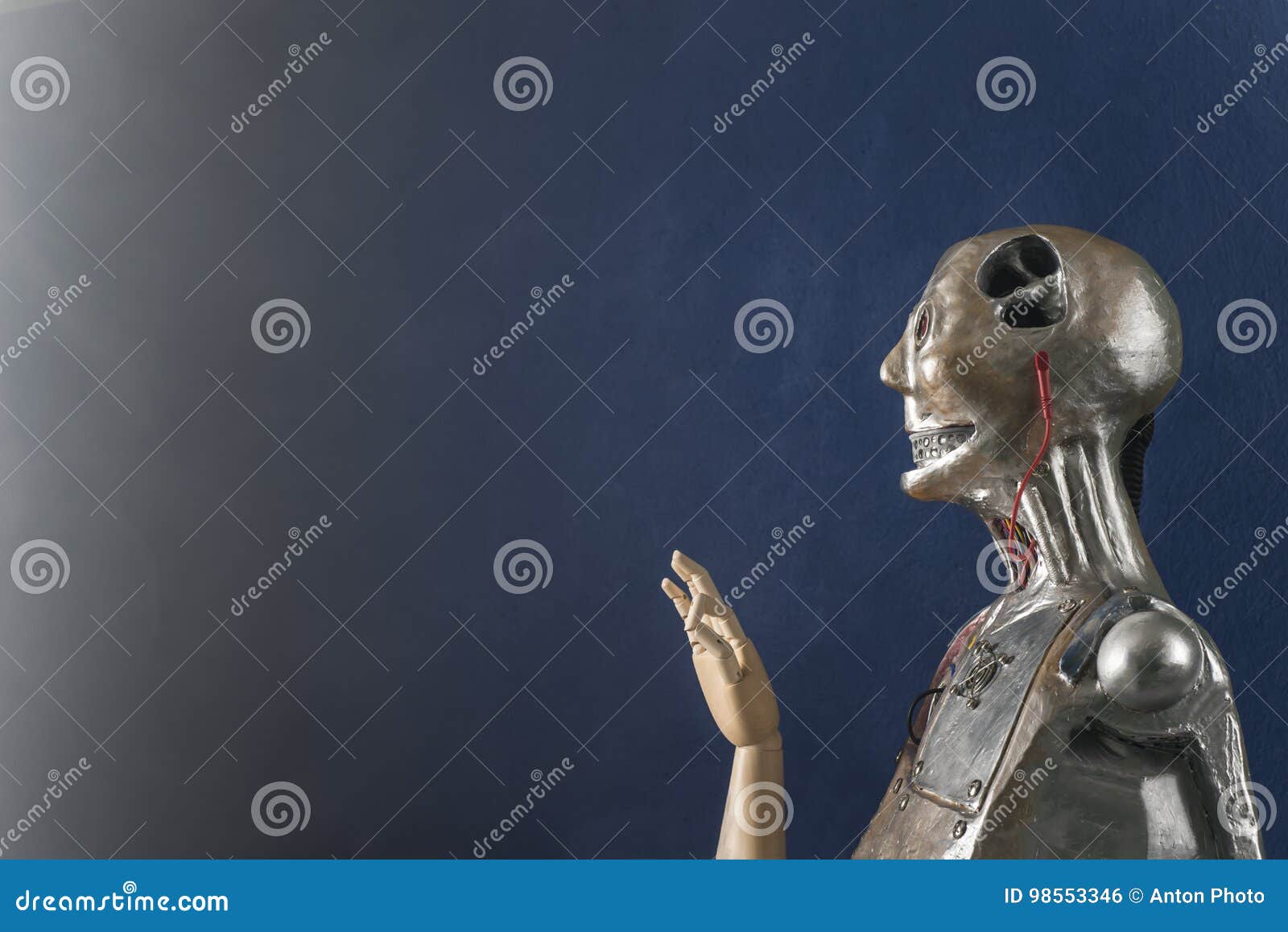 Sculpture of the Android Robot on a Dark Blue Background Stock Photo ...