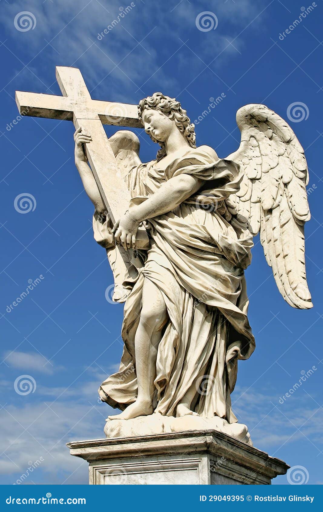 Sculpture of Angel with Cross. Rome, Italy. Stock Image - Image of ...