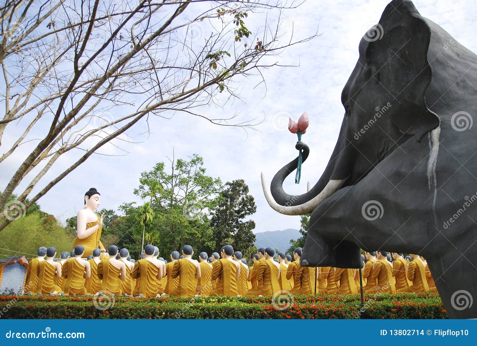 Sculpture of Buddha Teaching Monks and Animals Stock Photo - Image of ...