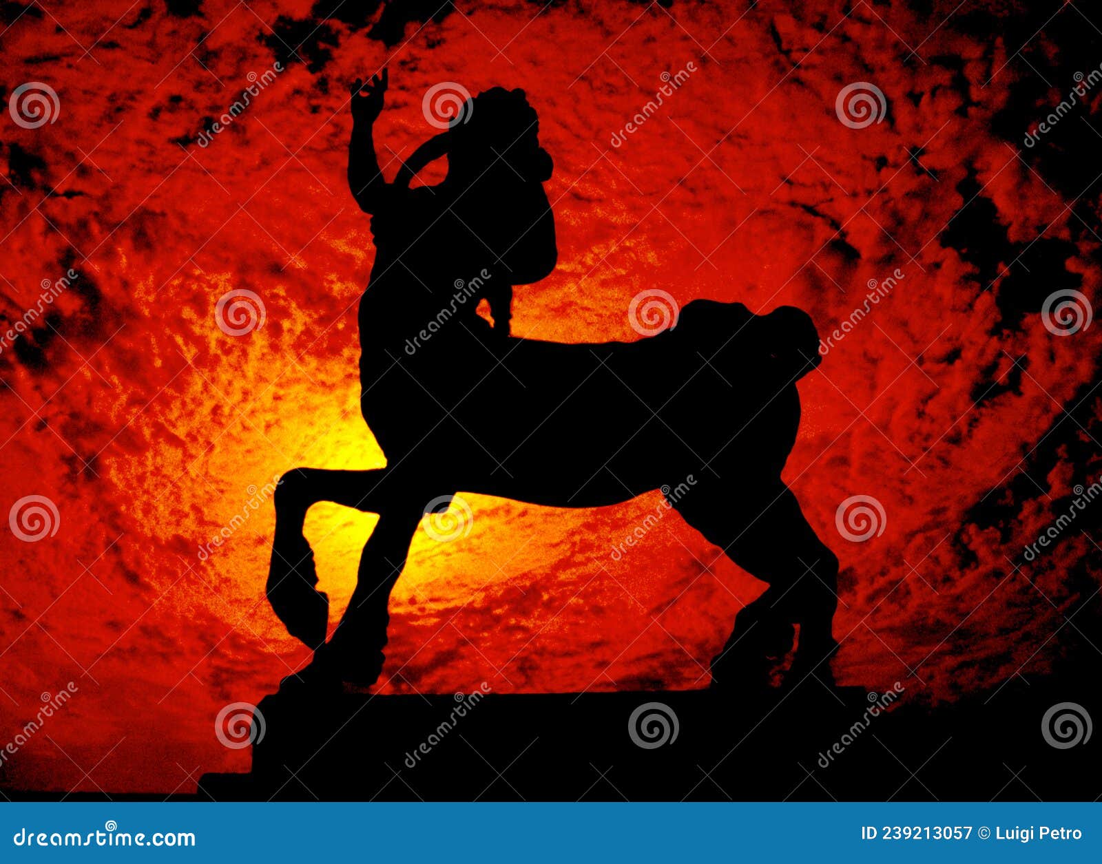 Sculpture of a Centaur Against a Red Hot Sky. Stock Image - Image of ...