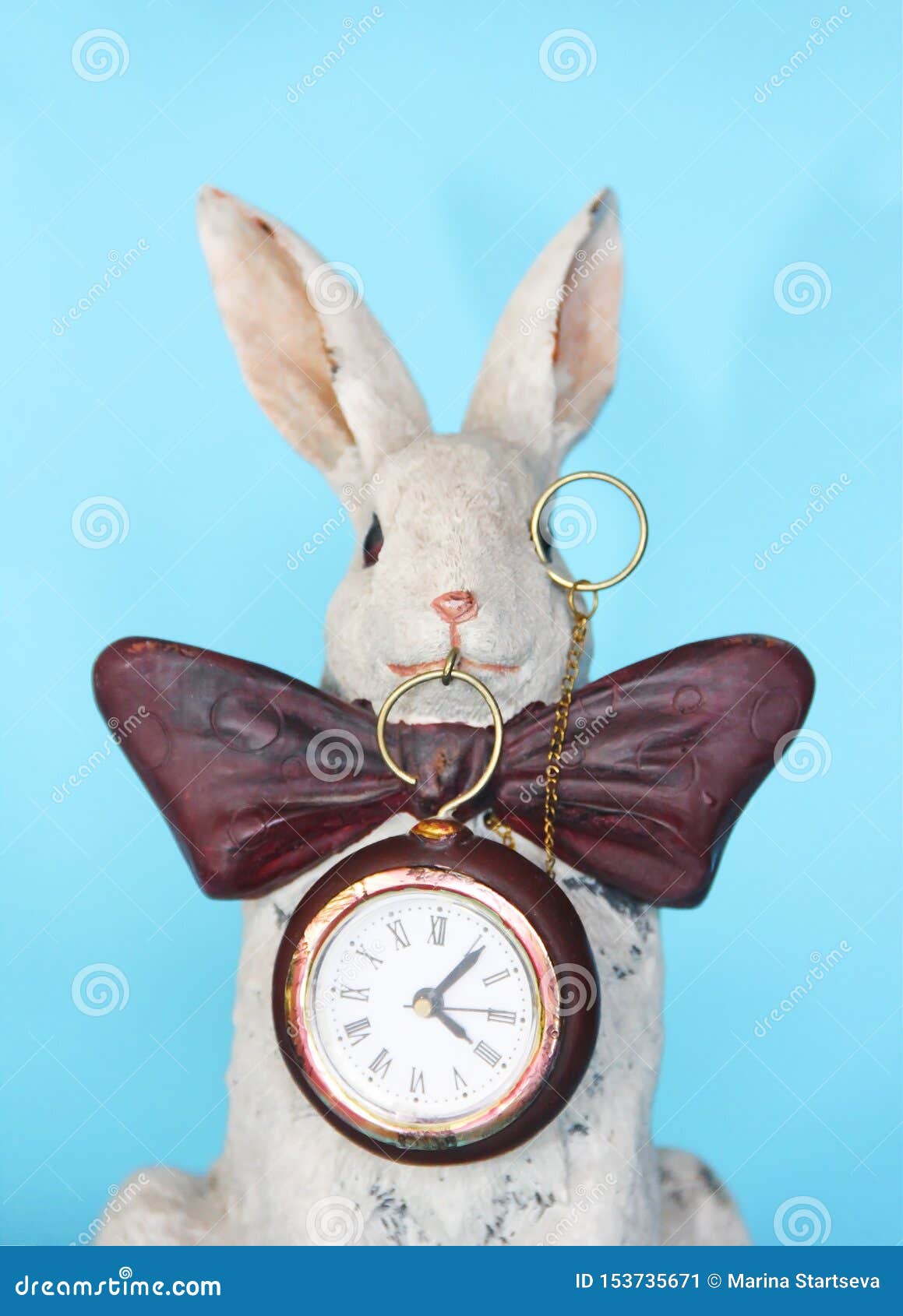 Sculpture Ceramic Gray Hare with a Clock for a Home Interior Stock ...